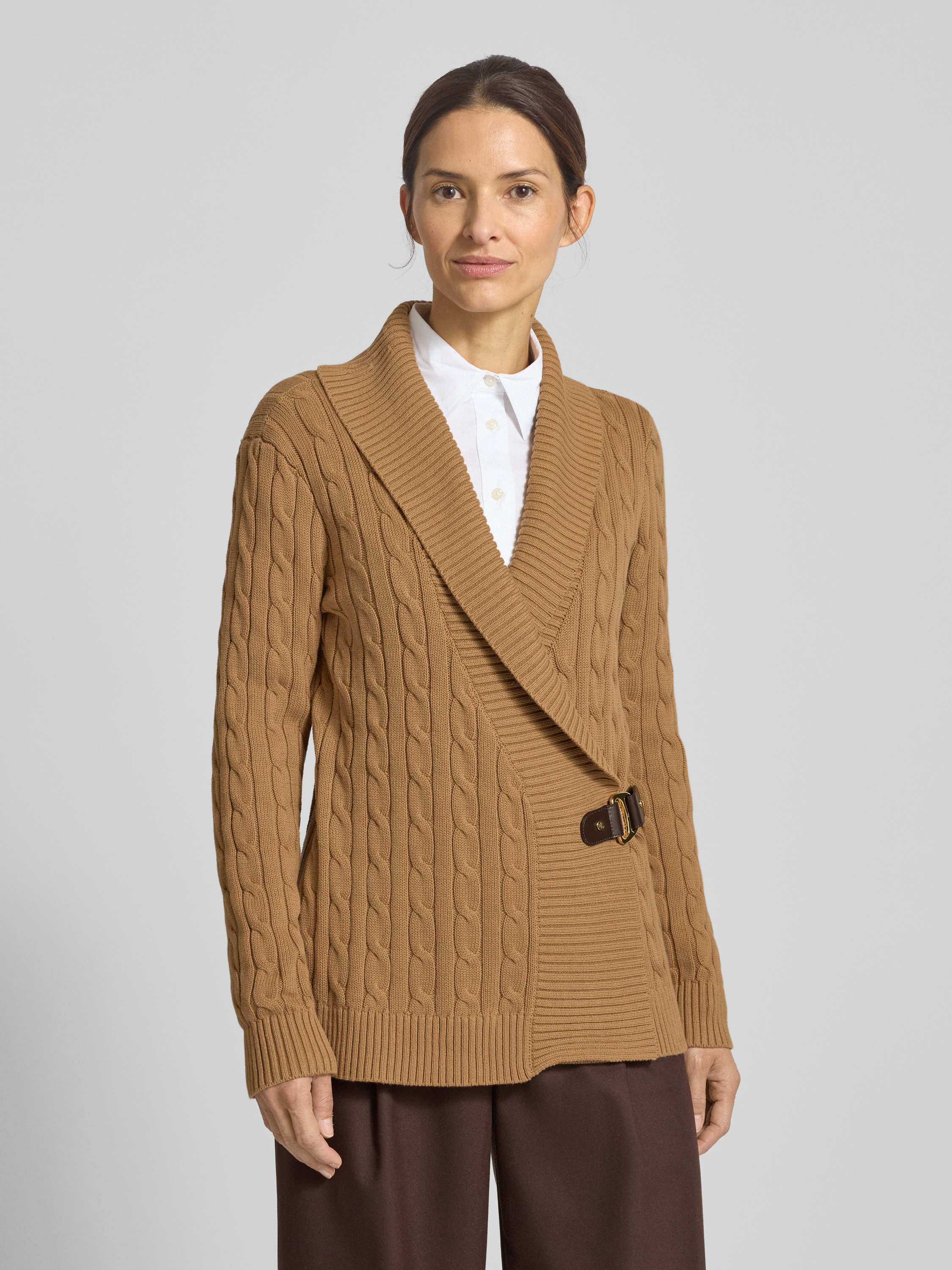 Lauren Ralph Lauren Strickjacke mit Zopfmuster Modell 'DONATO' (camel ...