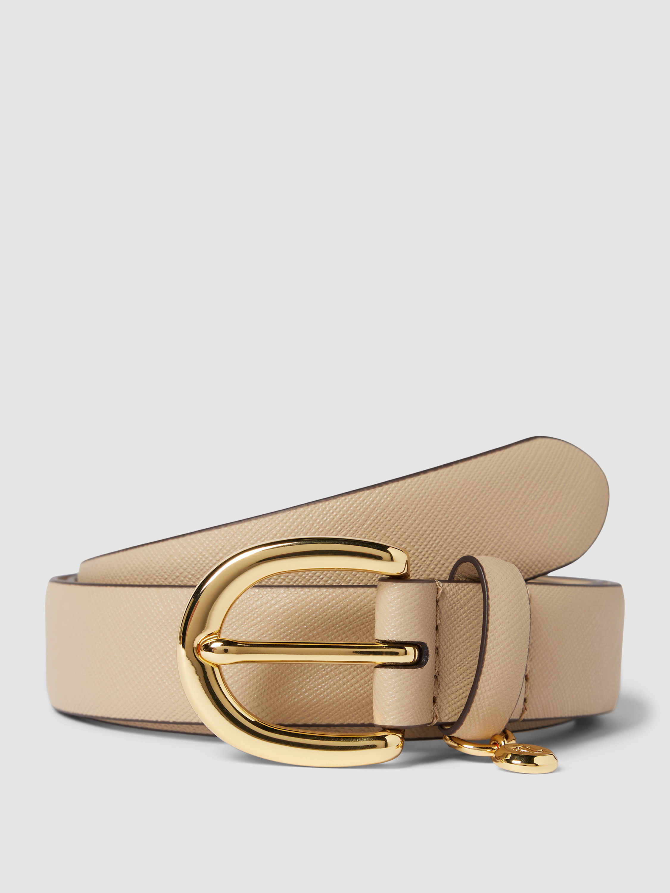 Lauren Ralph Lauren Riem van runderleer met labeldetail in zand online ...