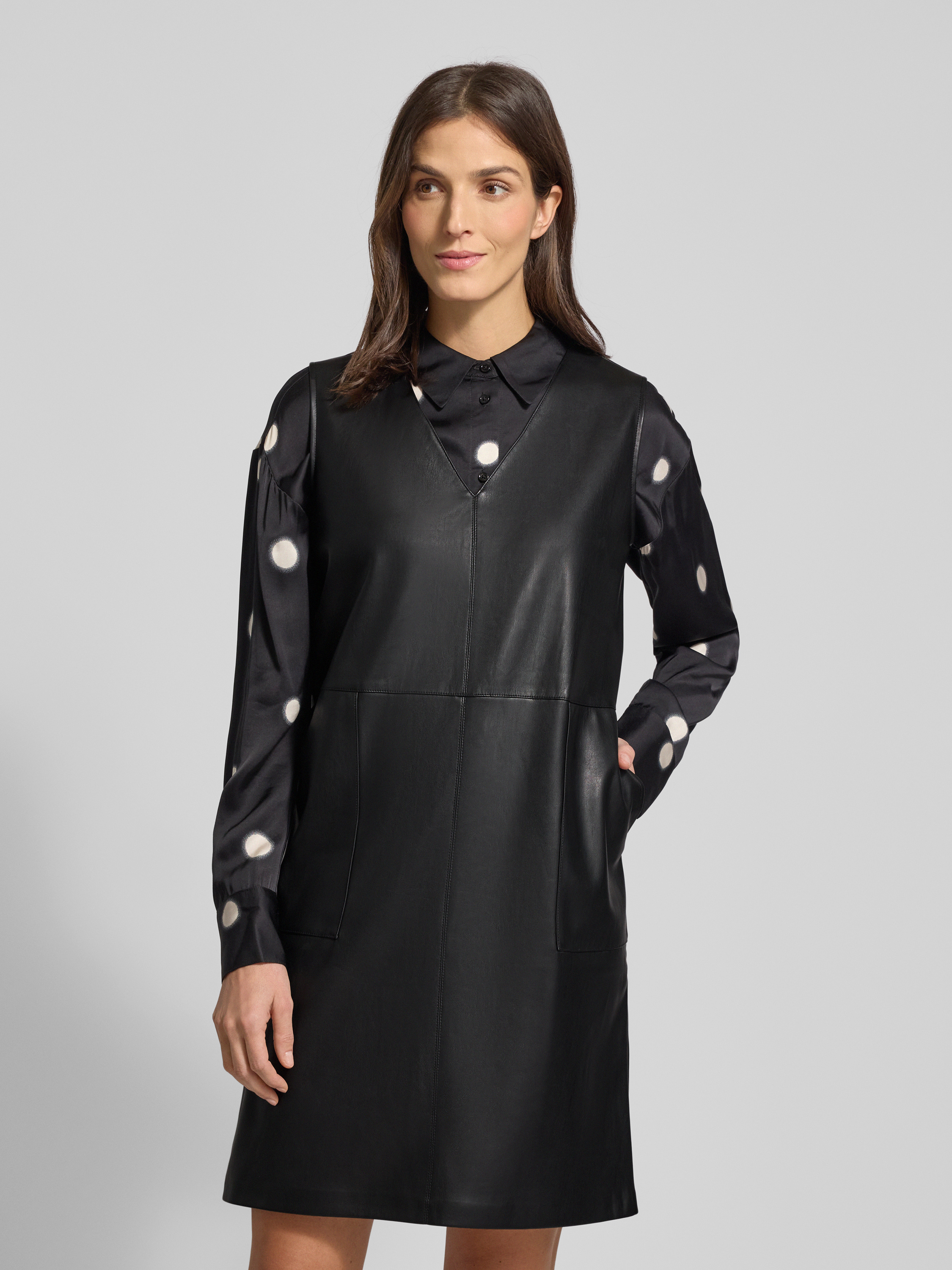 OPUS Knielange jurk in leerlook, model 'Wancy' in zwart online kopen | P&C