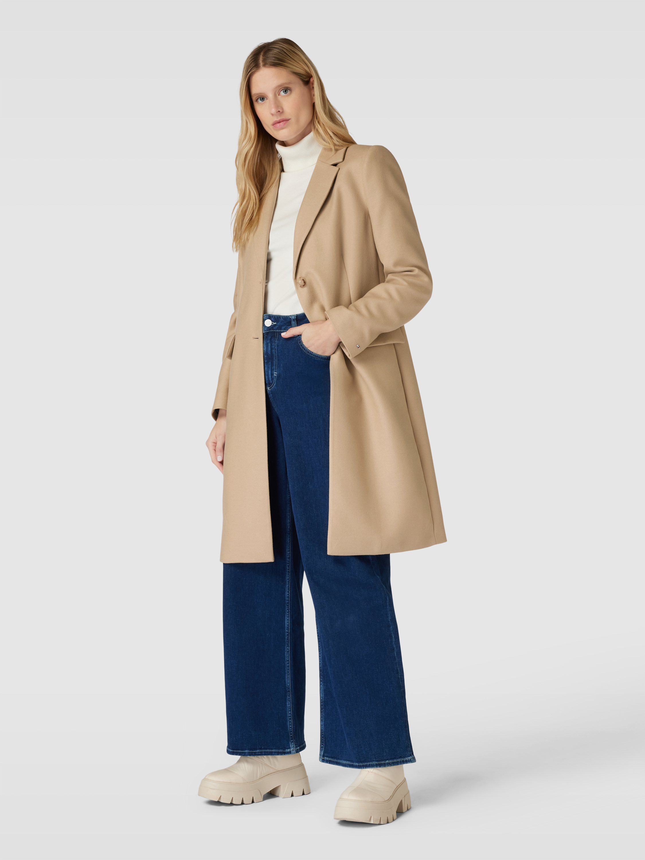 Tommy Hilfiger Mantel aus Woll-Mix mit Reverskragen (beige) online kaufen