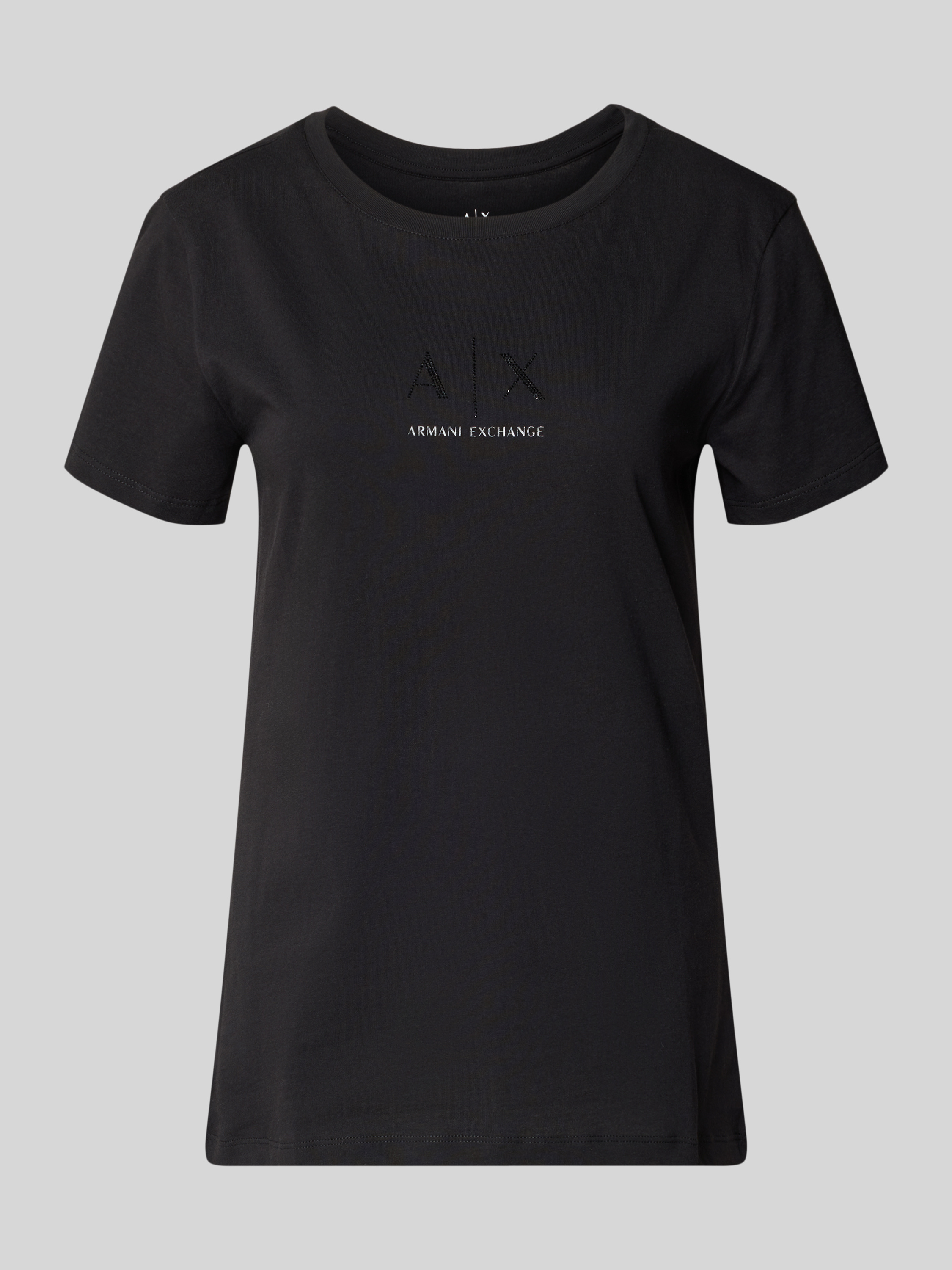 Kup online ARMANI EXCHANGE T-shirt z okrągłym dekoltem i logo (czarny)