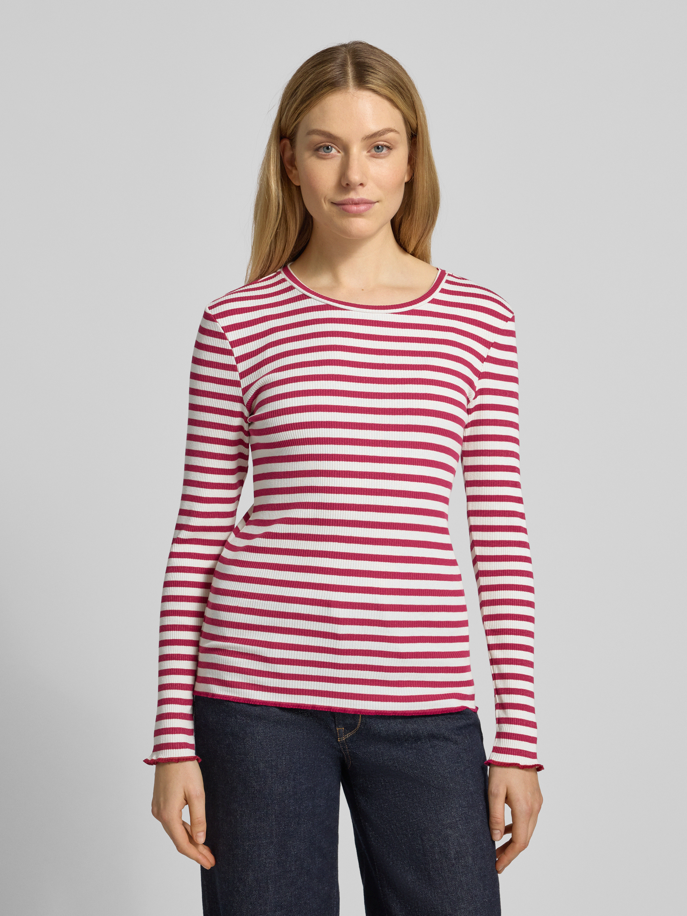 Selected Femme Slim Fit Langarmshirt aus Bio-Baumwoll-Mix Modell 'ANNA' (kirsche) online kaufen