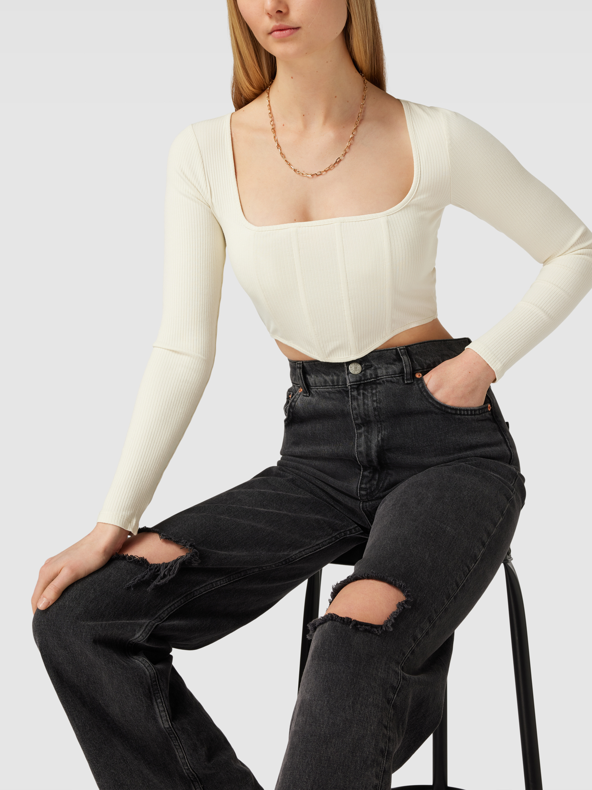 EDITED Cropped Longsleeve mit Feinripp Modell 'Merian' (offwhite ...