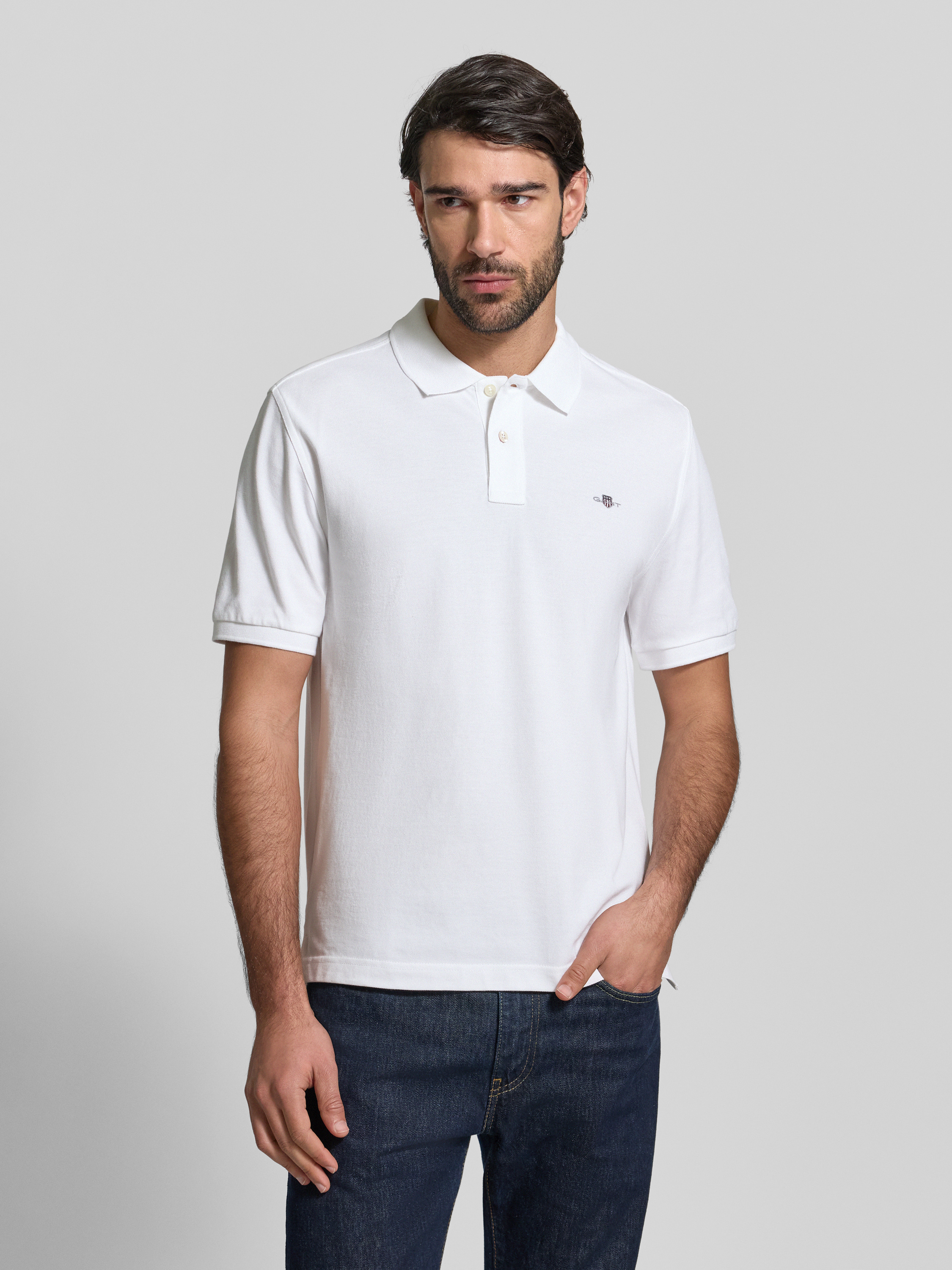 Gant Slim Fit Poloshirt mit Logo-Stitching (weiss) online kaufen
