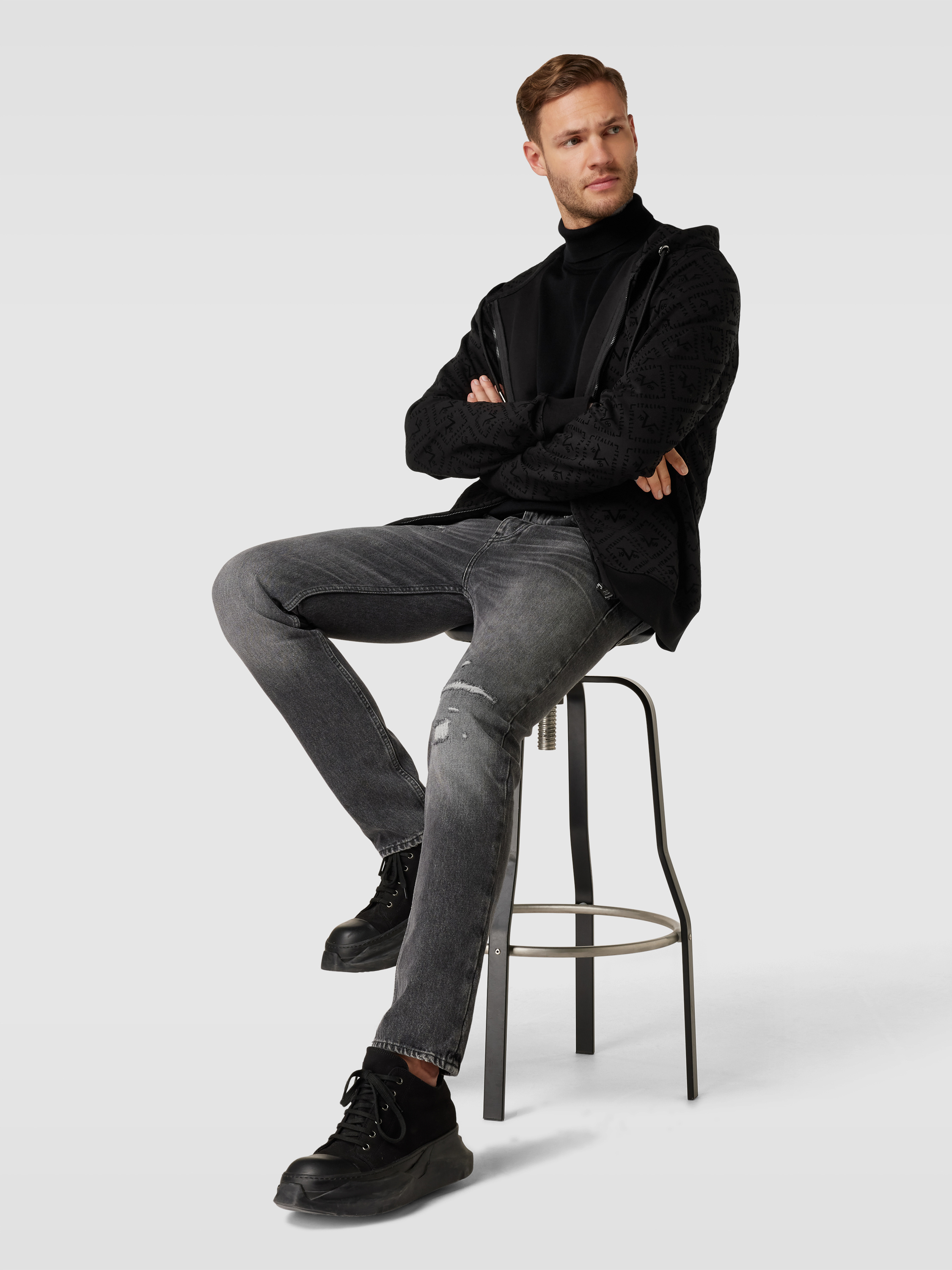 19V69 Italia Sweatjacke mit Allover-Logo (black) online kaufen