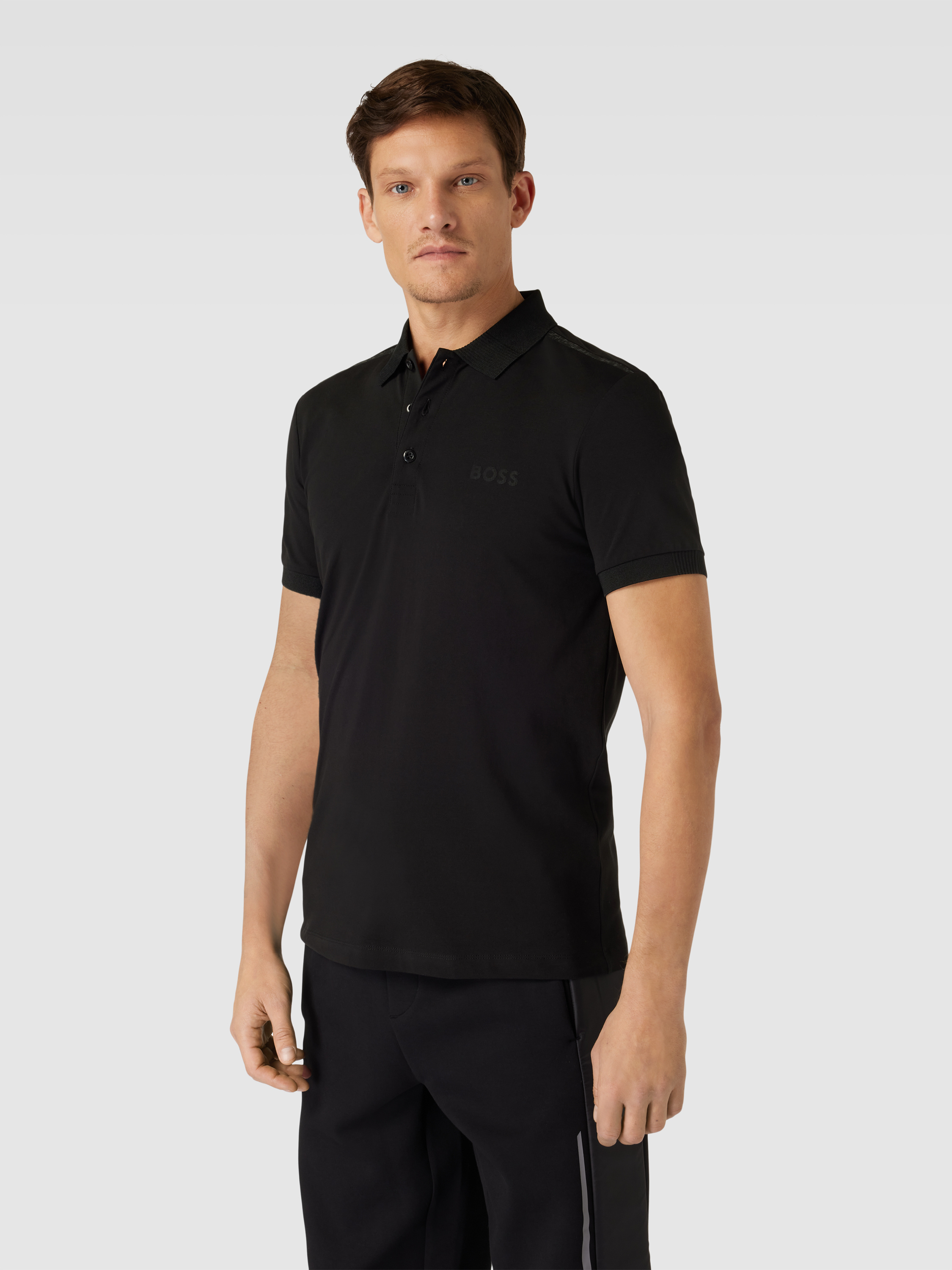 BOSS Green Poloshirt met labelprint, model 'Paule Mirror' in zwart ...