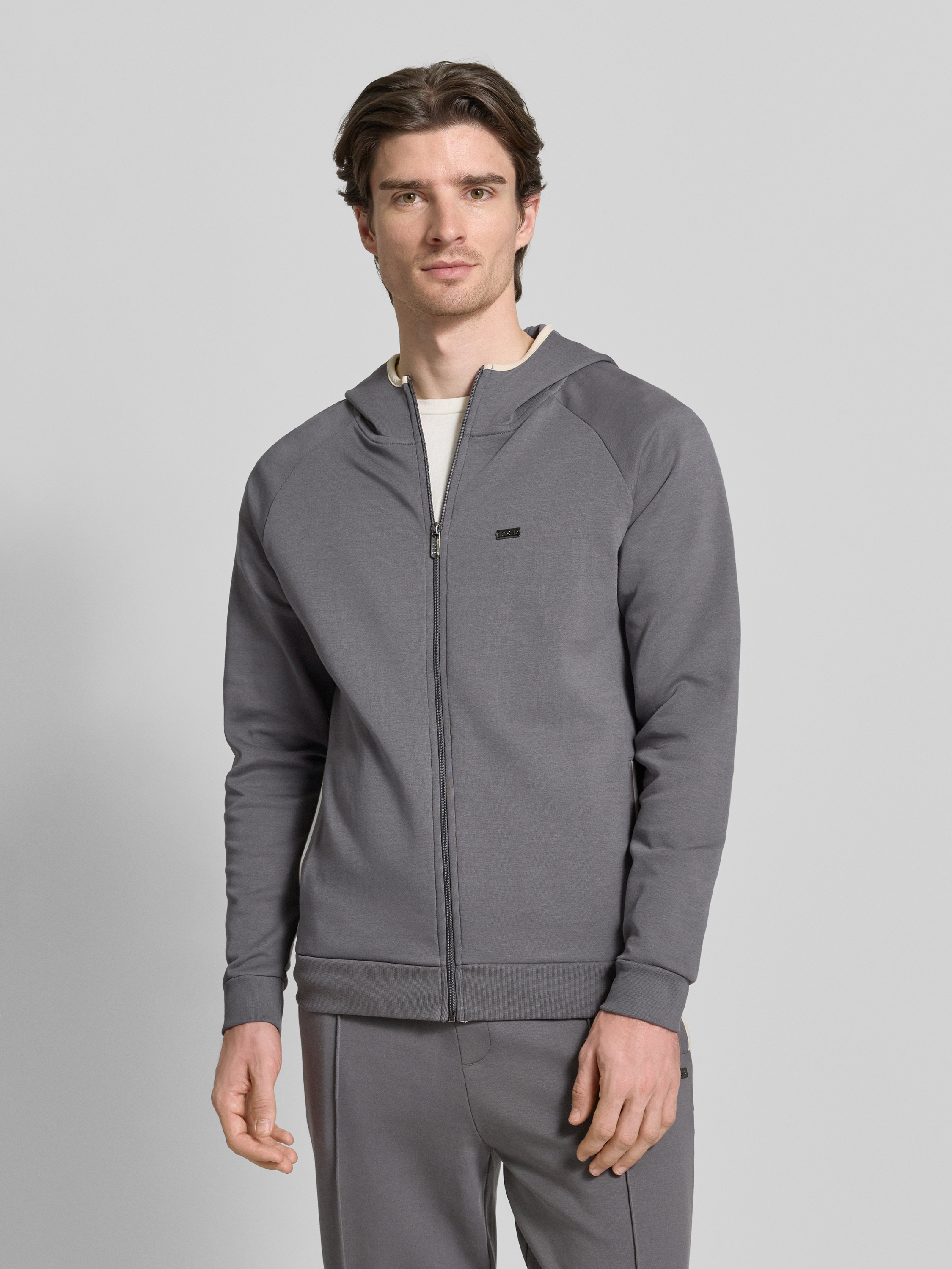 BOSS Regular fit sweatjack van katoenmix, model 'SENSE' in donkergrijs ...