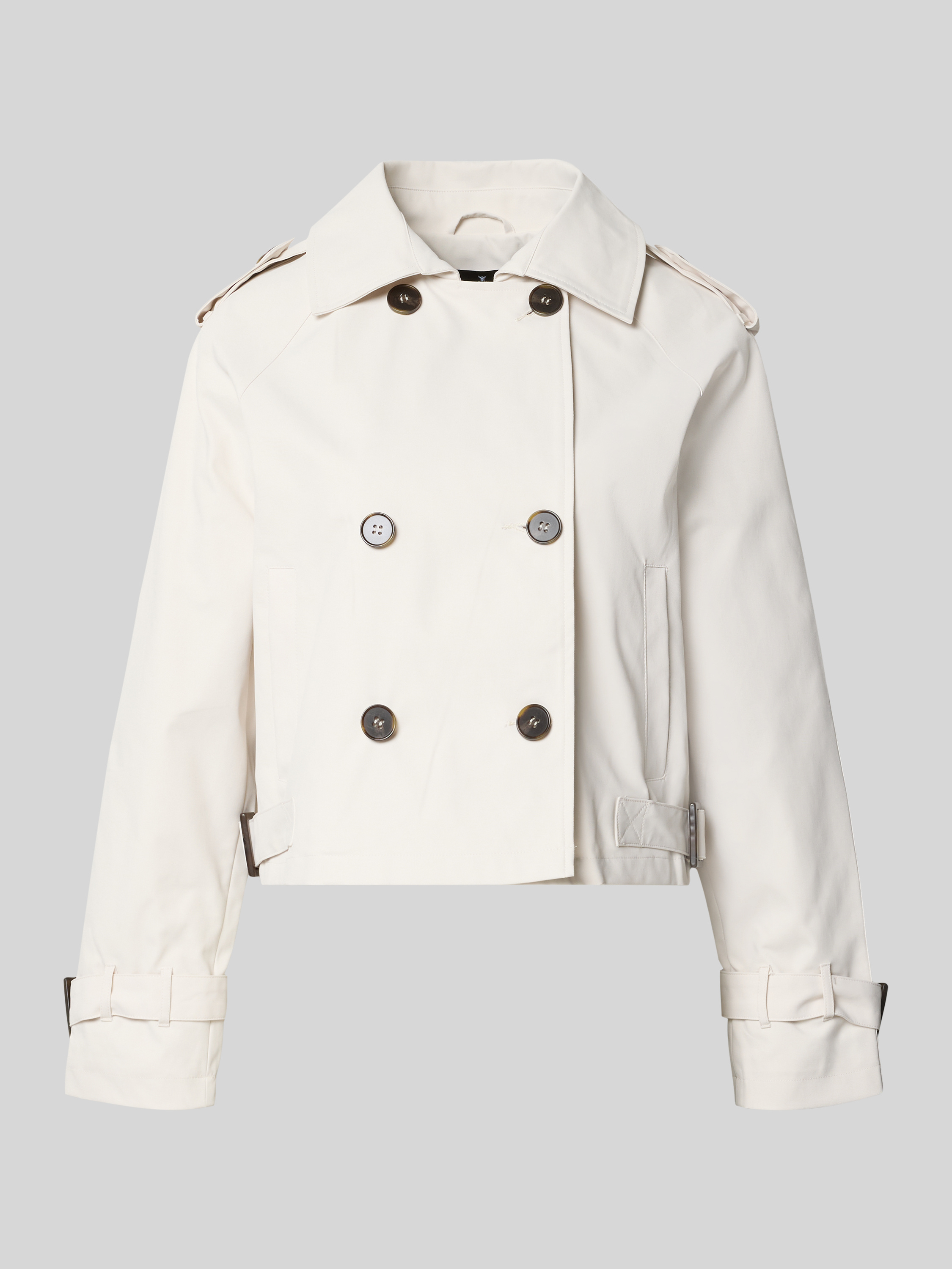 monari trench jack met dubbele knoopsluiting en platte kraag in ecru ...