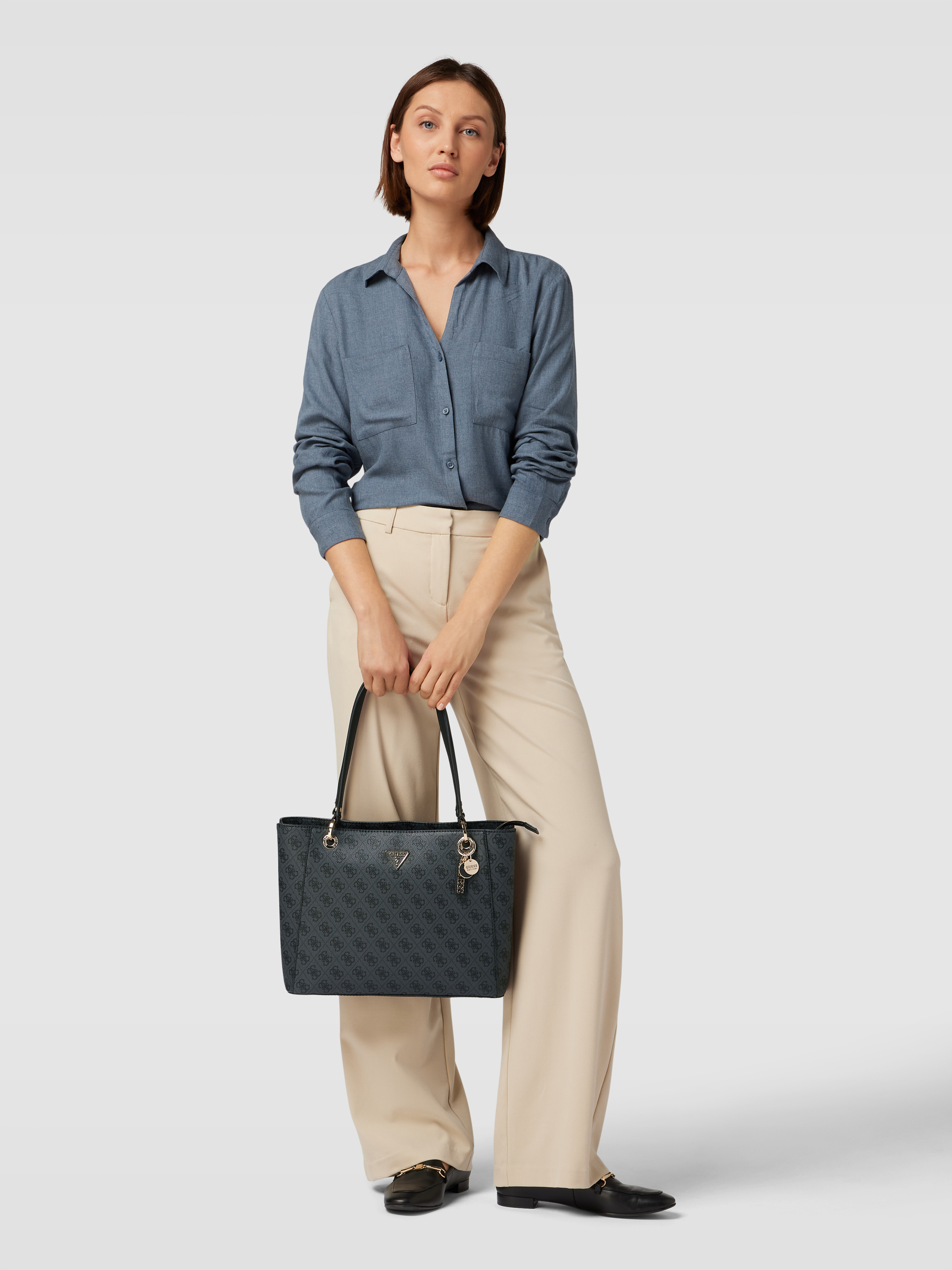 Guess Handtas met all-over motief, model 'NOELLE NOEL TOTE' in grafiet ...