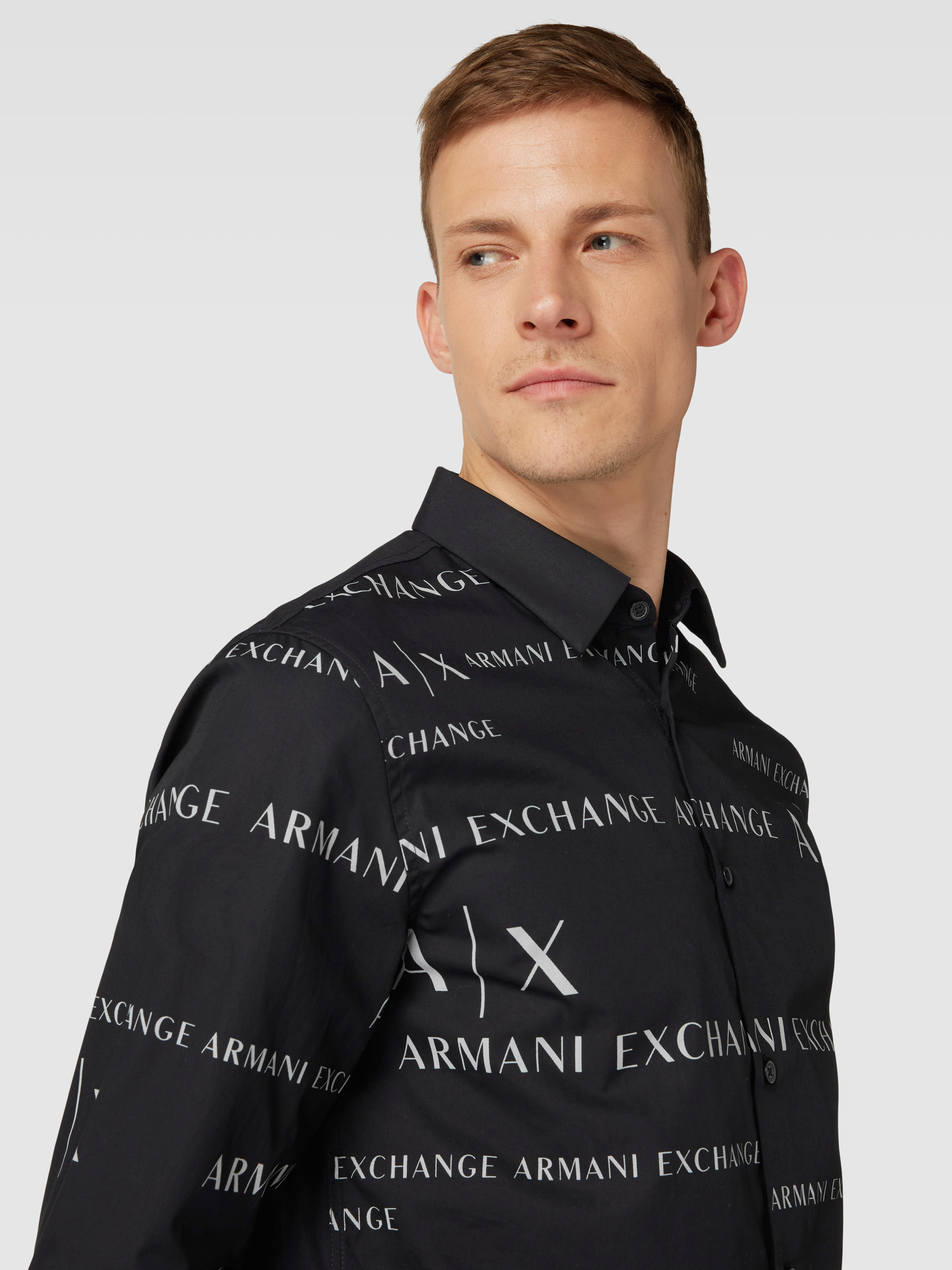 ARMANI EXCHANGE Regular Fit Freizeithemd mit Allover-Label-Print (black) online kaufen