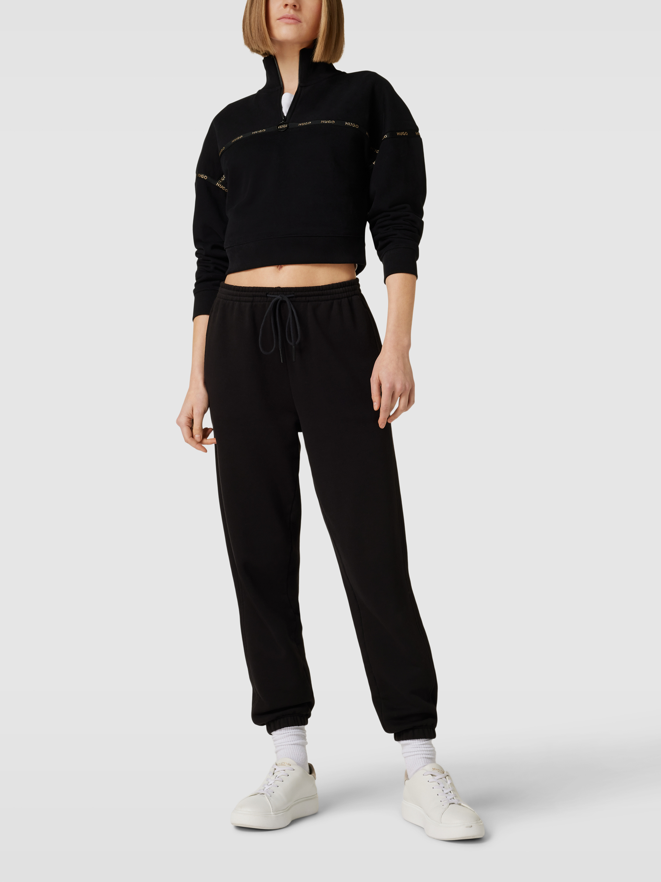 HUGO Kort sweatshirt met labelprint, model 'Darini' in zwart online kopen | P&C