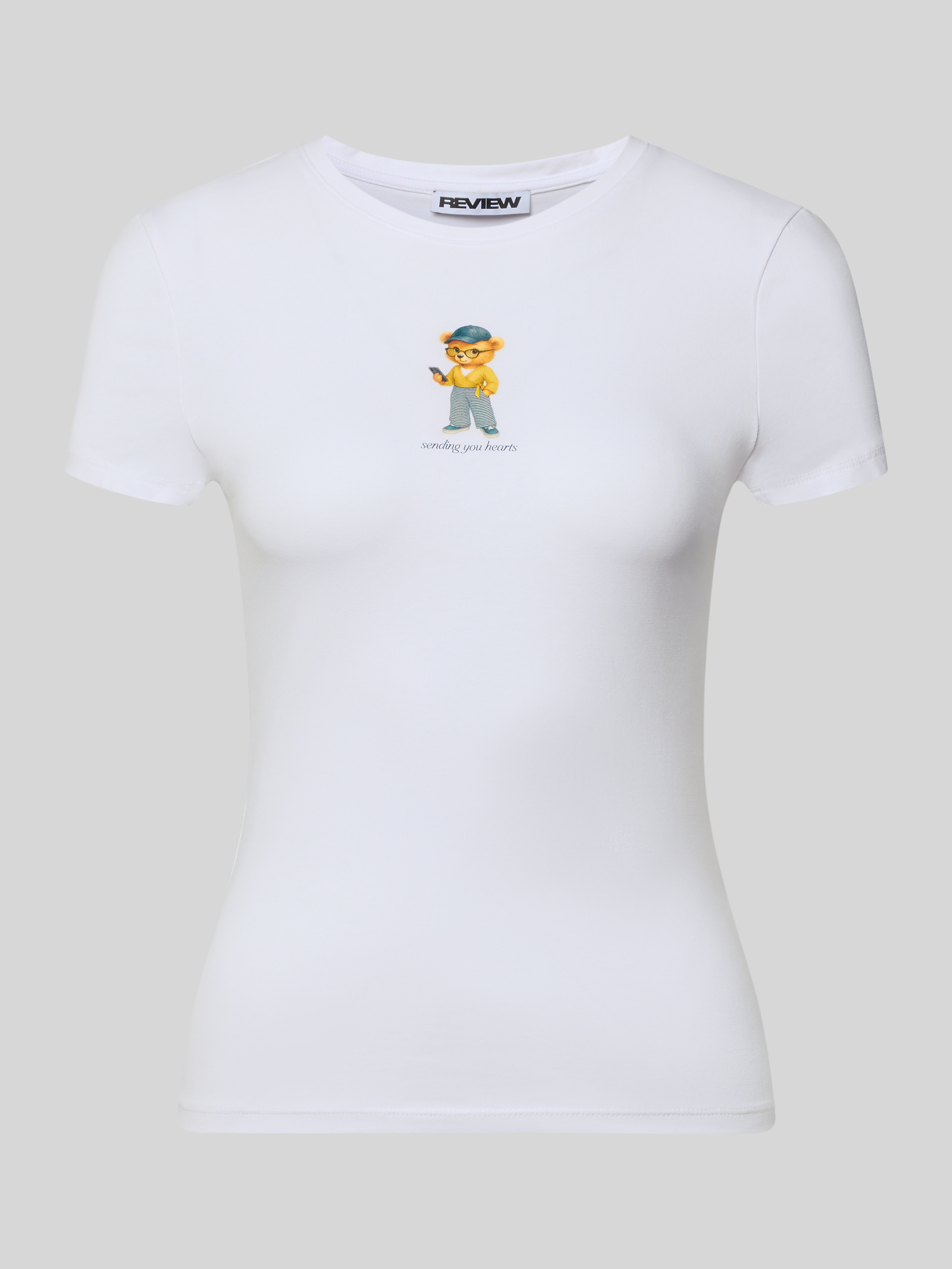 Review Slim fit T-shirt met logoprint, model 'Sweet' in wit online ...