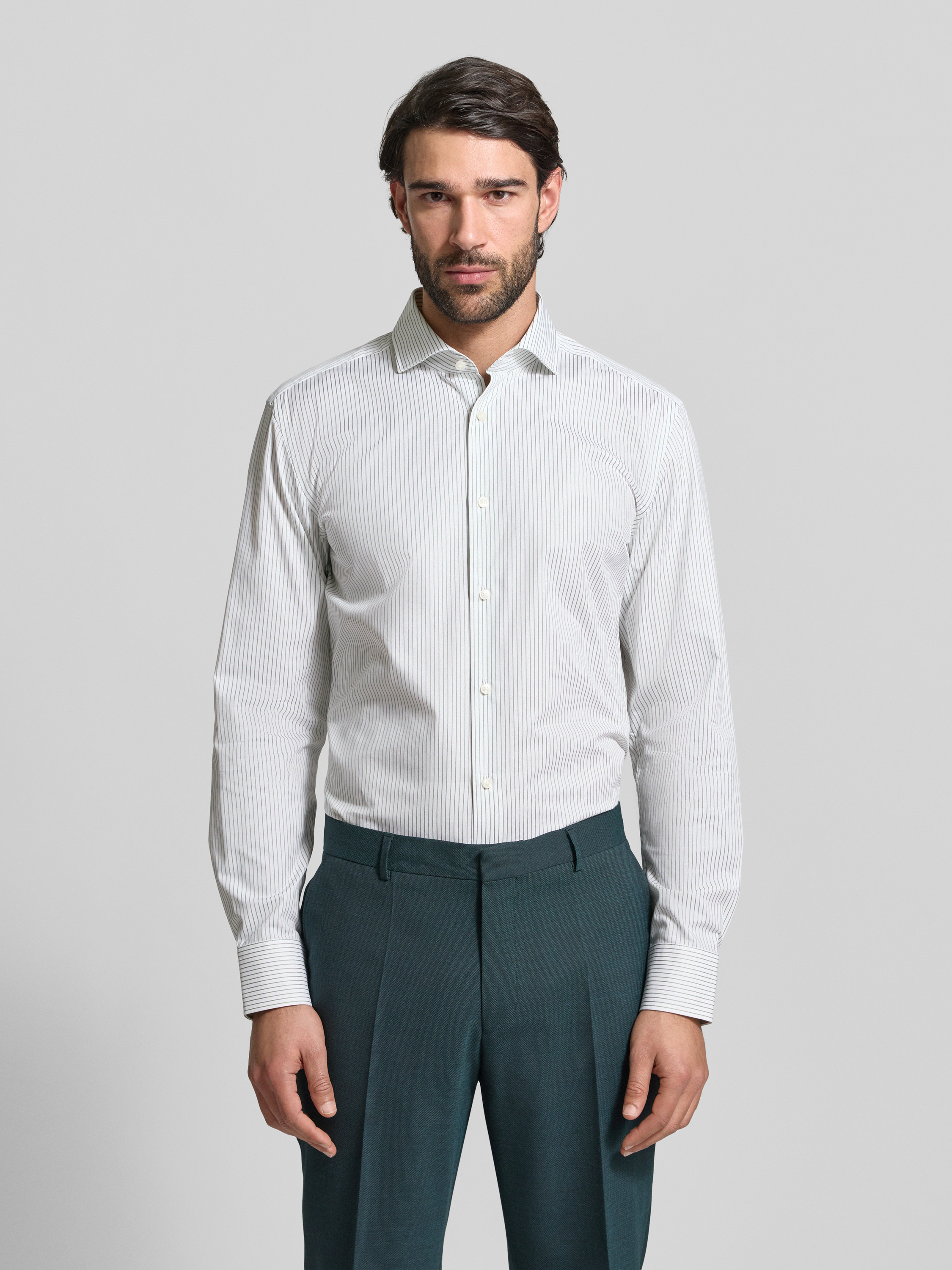BOSS Slim fit zakelijk overhemd van katoenmix, model 'HANK' in groen ...