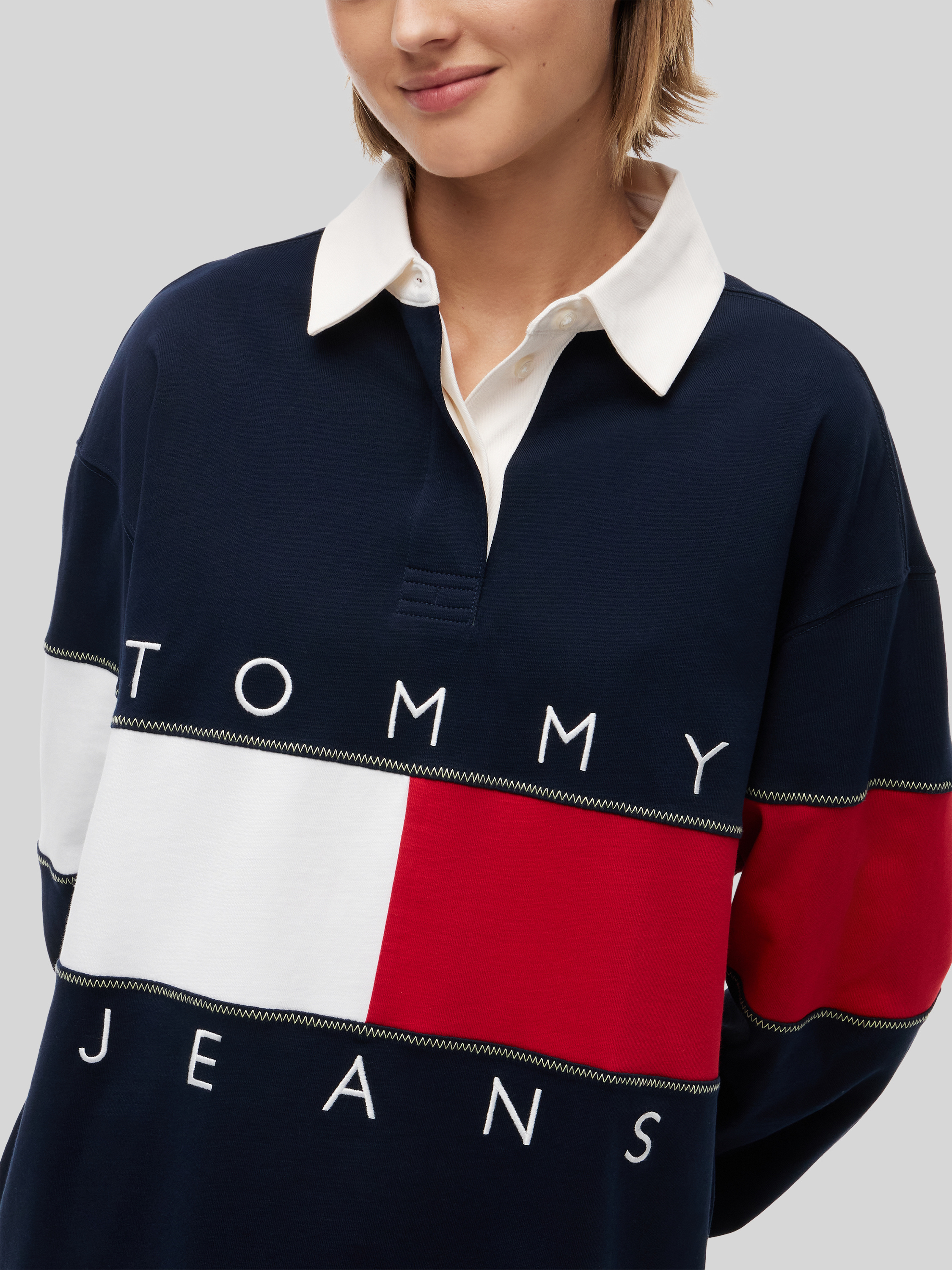 Tommy Jeans Oversize Rugbyshirt aus reiner Baumwolle mit Logo-Print ...