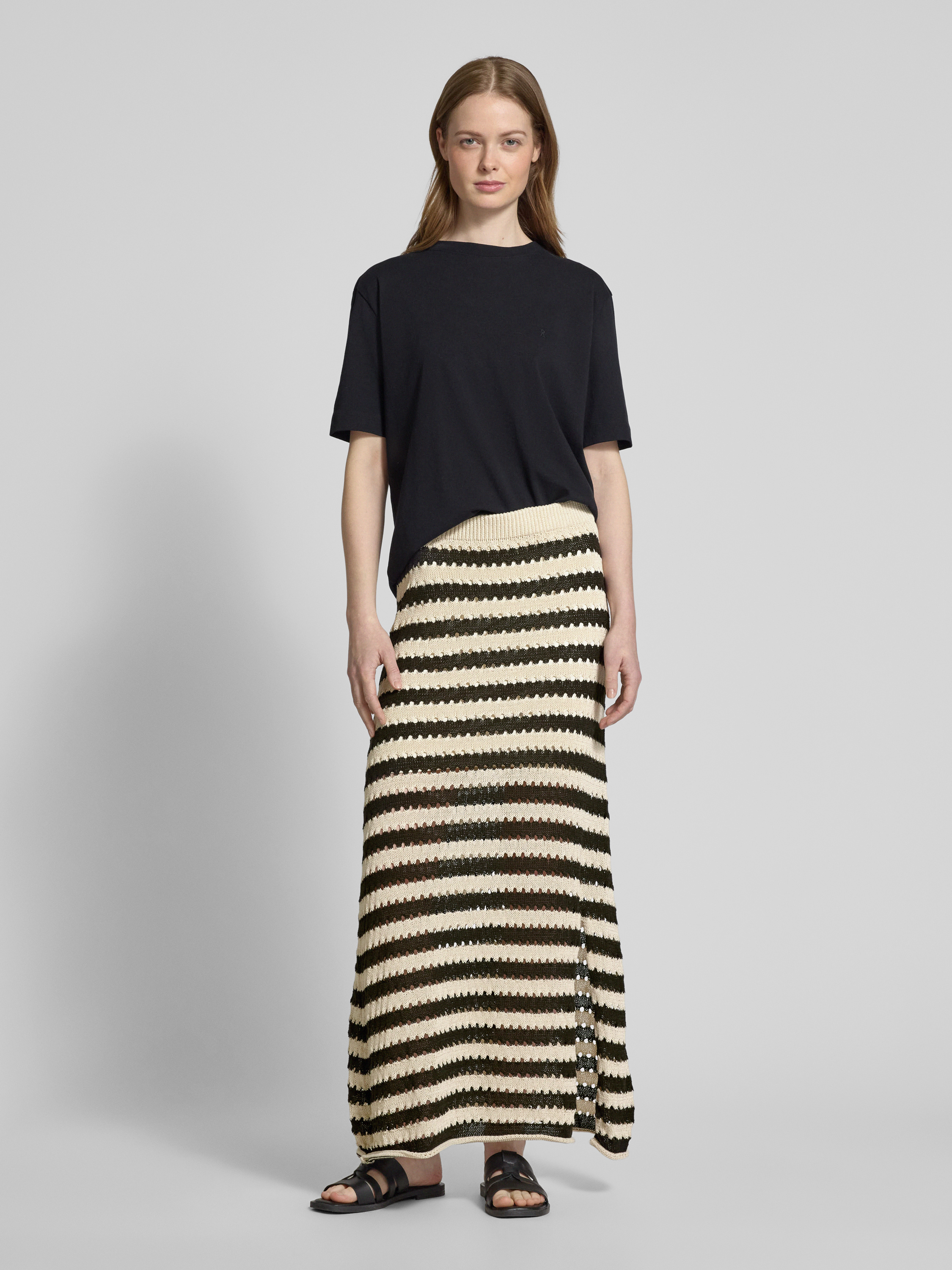 ICHI Smalle gebreide rok met gaatjesmotief, model 'BIRDIS' in zwart online kopen | P&C