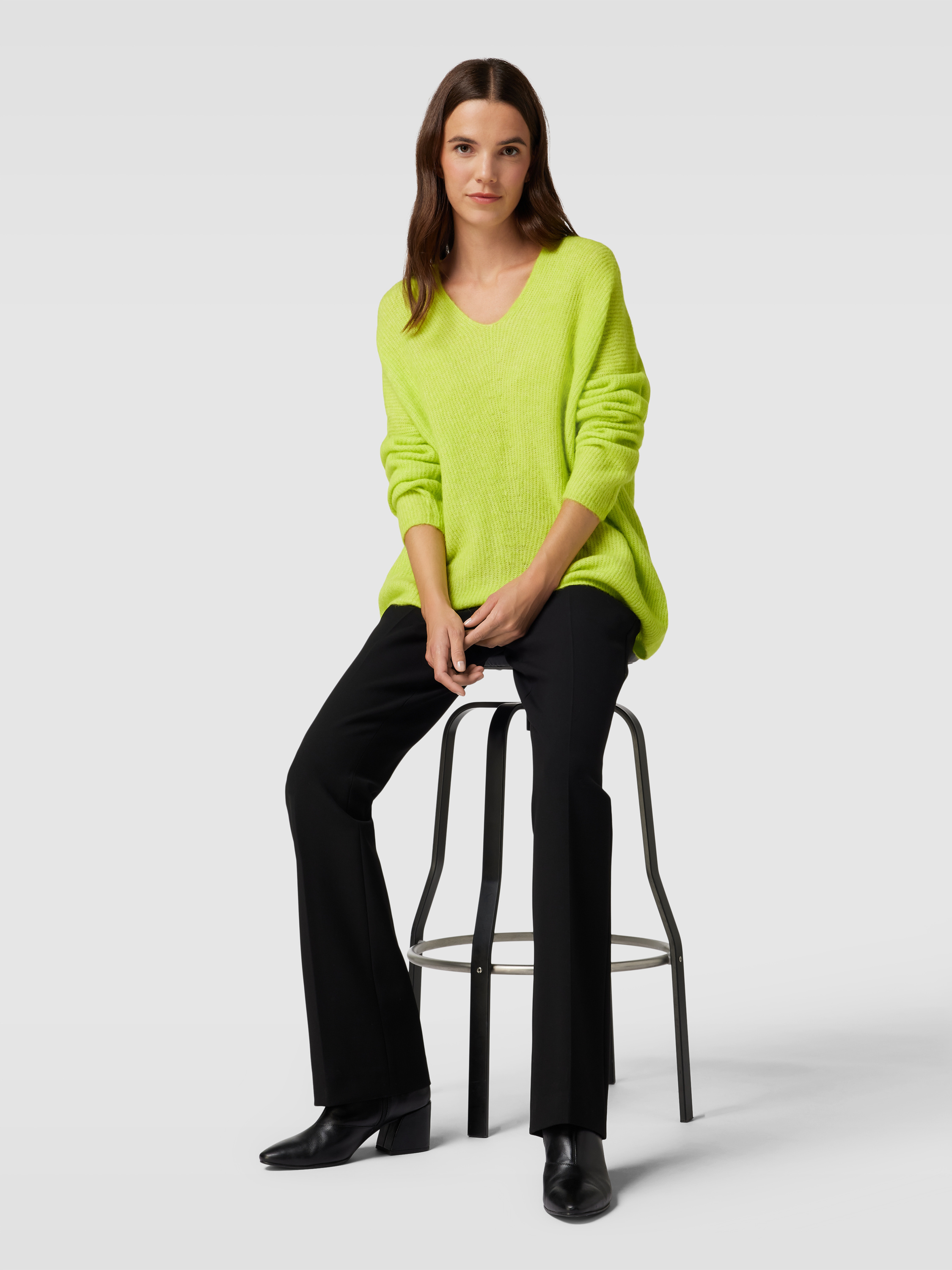 MOS MOSH Strickpullover mit V-Ausschnitt Modell 'THORA' (neon gelb) online kaufen