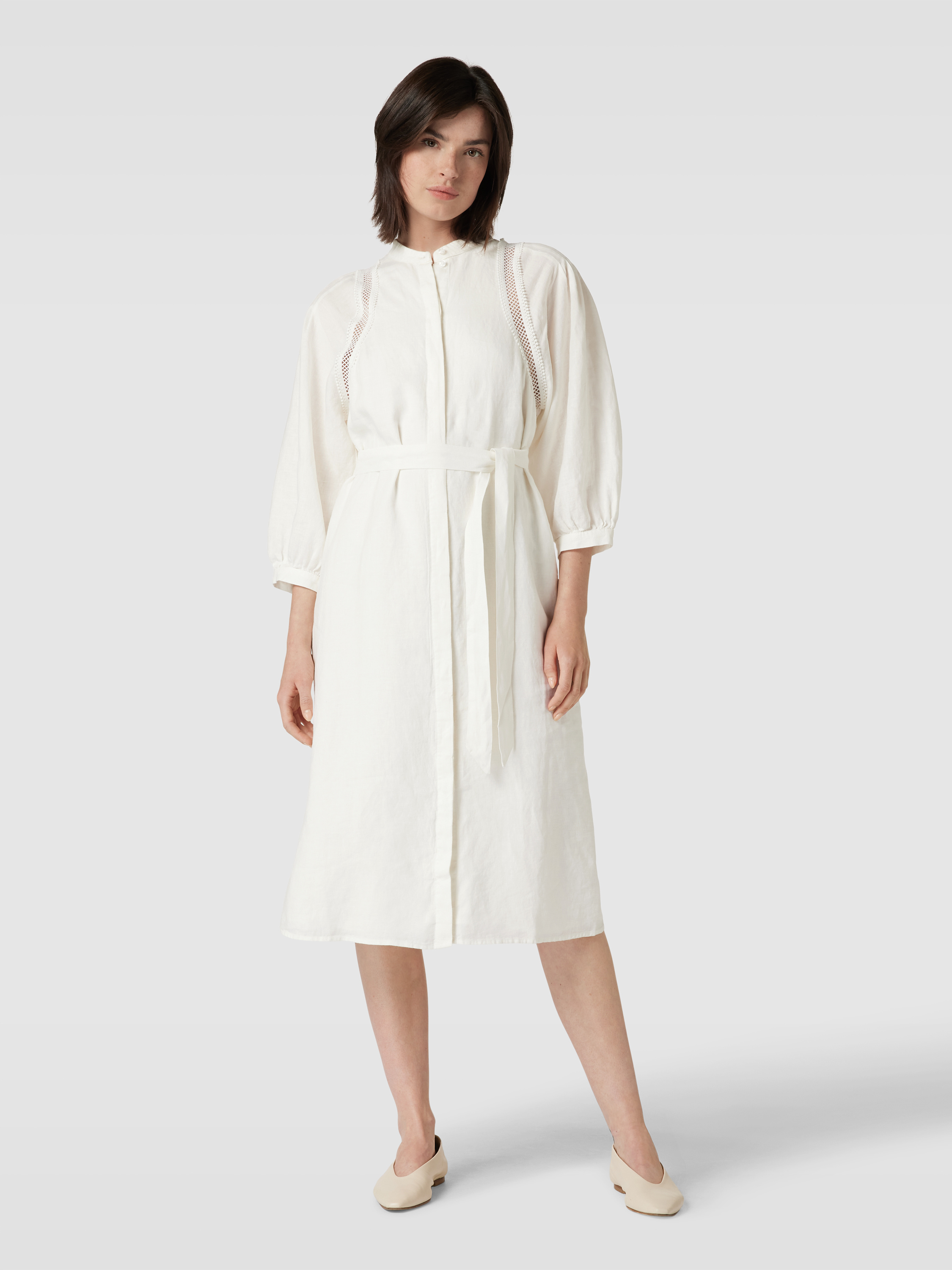 Esprit Collection Midi-jurk van linnen met blinde knoopsluiting in offwhite online kopen | P&C