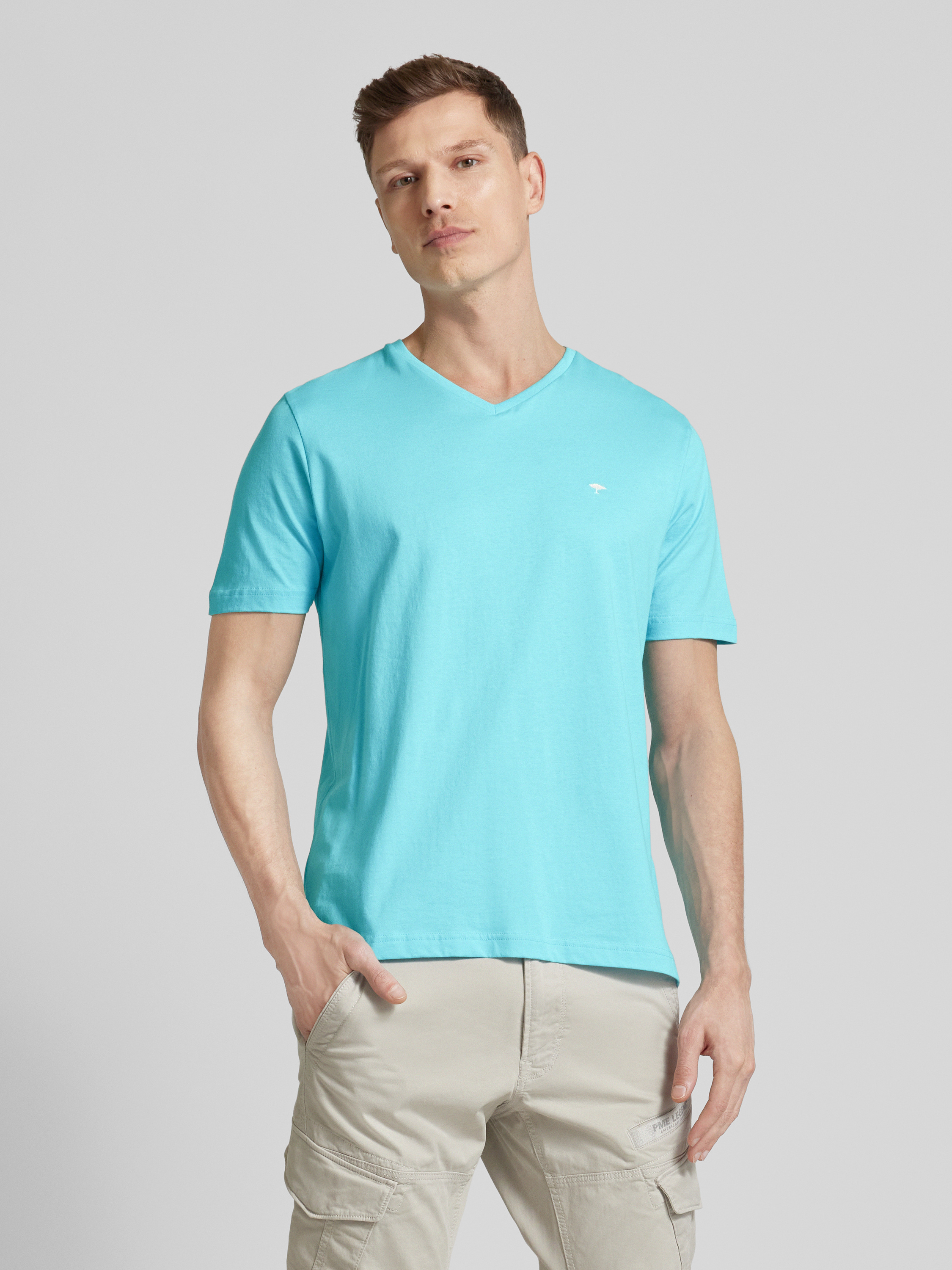 Fynch-Hatton T-Shirt mit V-Ausschnitt (aqua) online kaufen