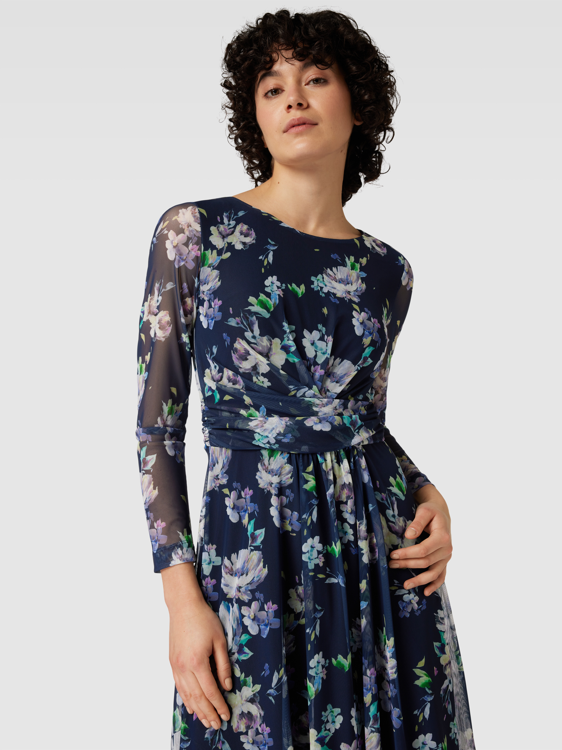 Swing Cocktailjurk met plooien in marineblauw online kopen | P&C