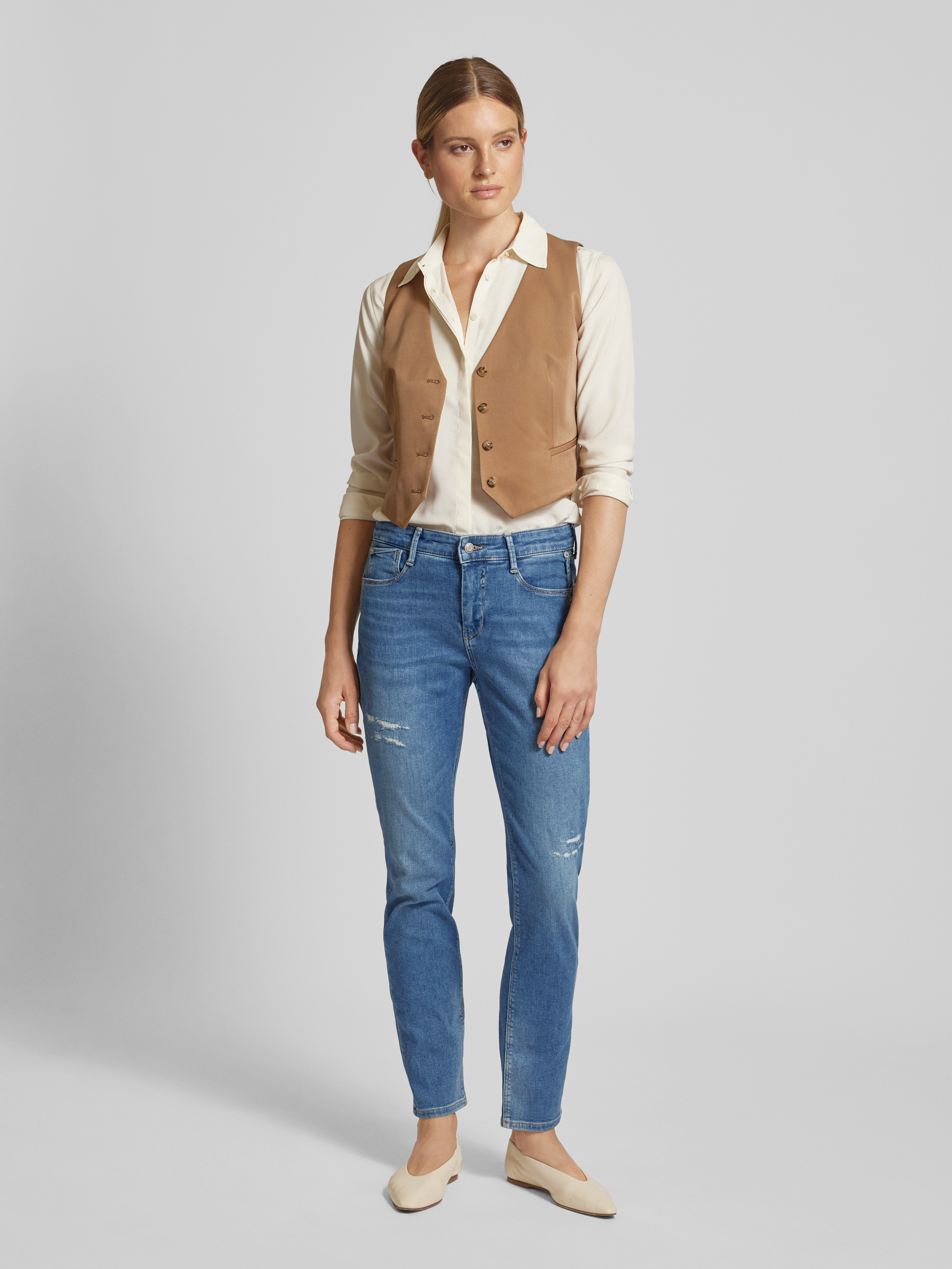 MAC Slim Fit Used-Look-Jeans Modell 'California' (blau) online kaufen