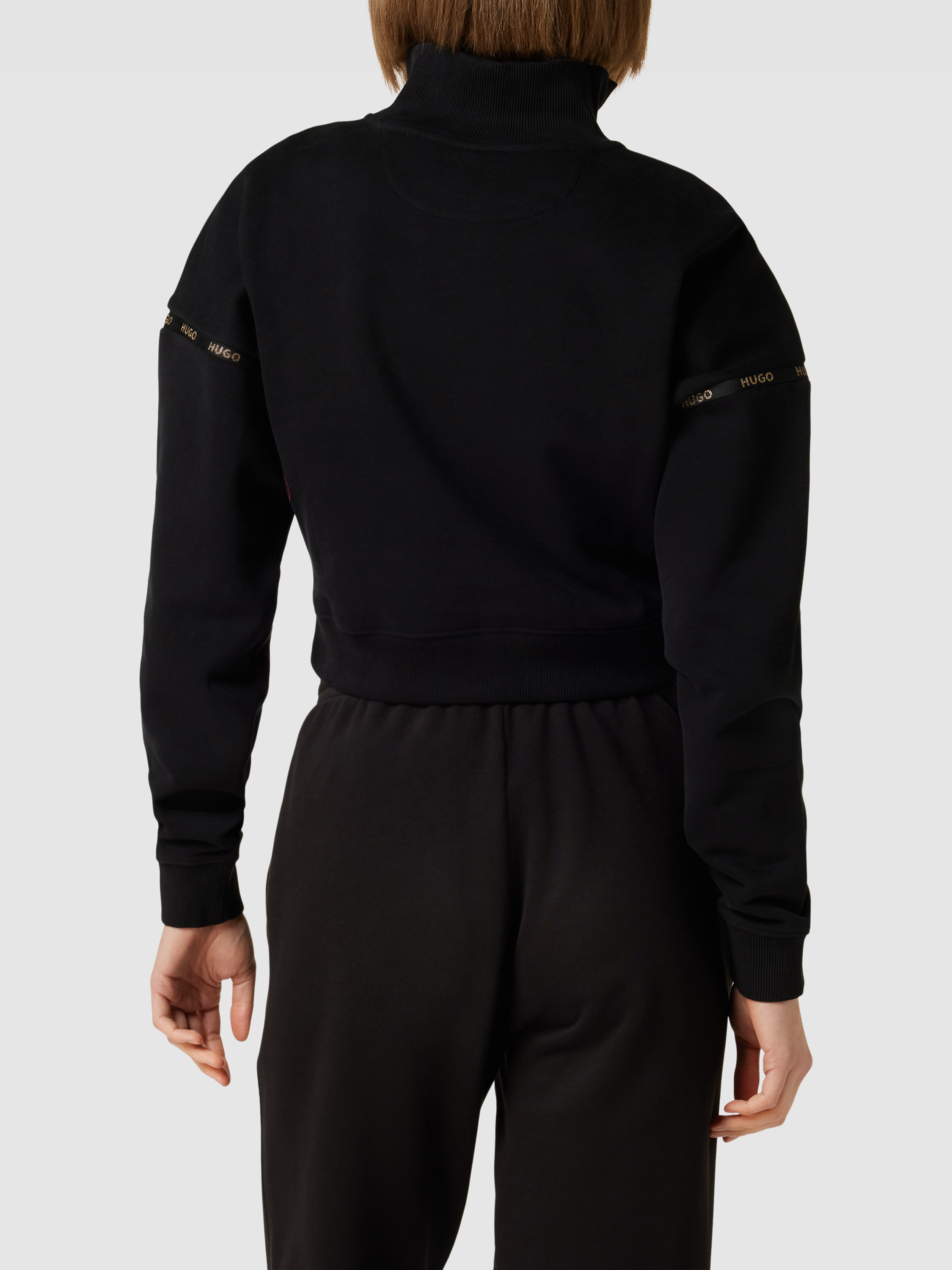 HUGO Kort sweatshirt met labelprint, model 'Darini' in zwart online ...