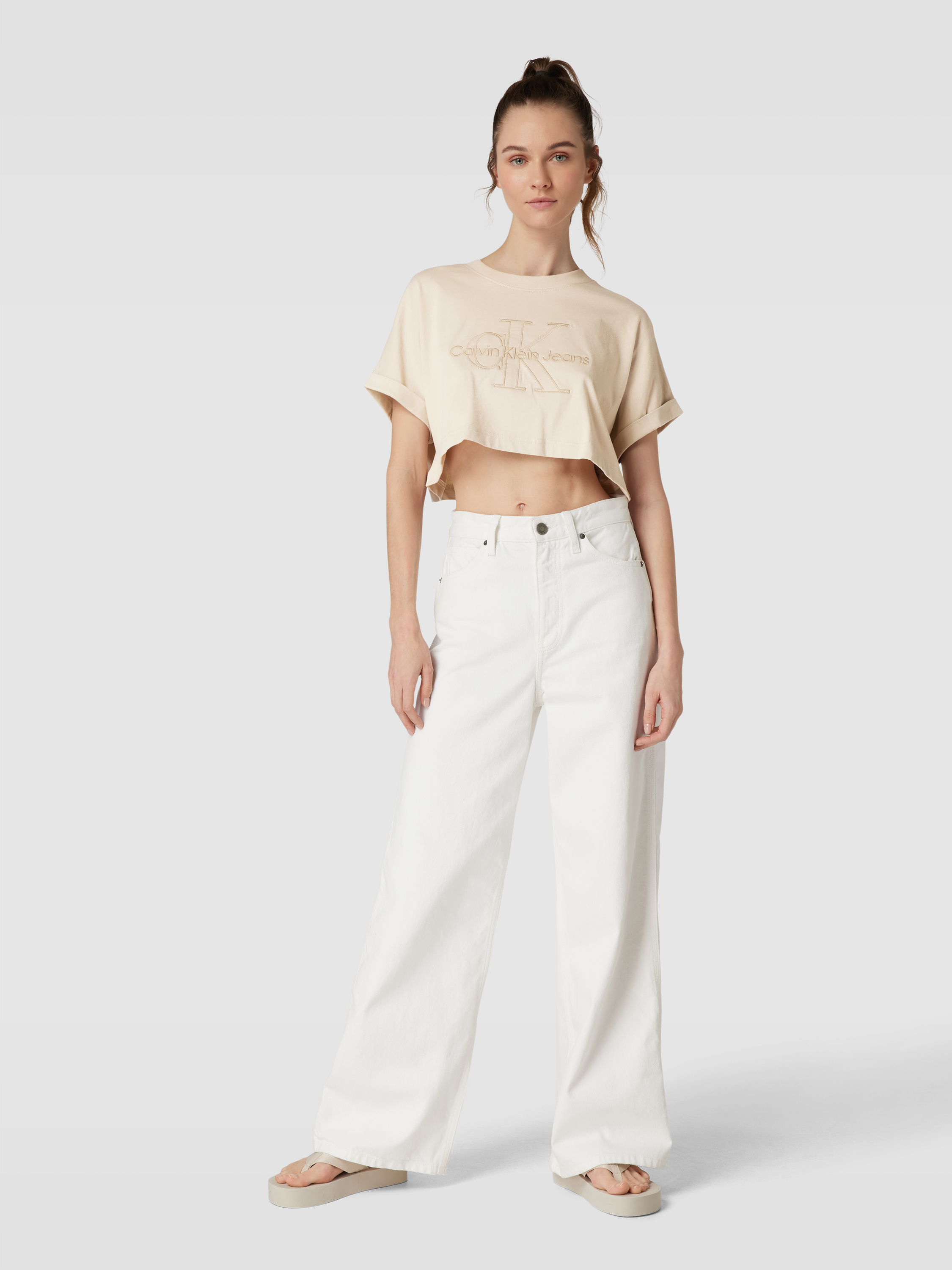 Calvin Klein Jeans Korte top met labelstitching, model 'EMBROIDERED ...