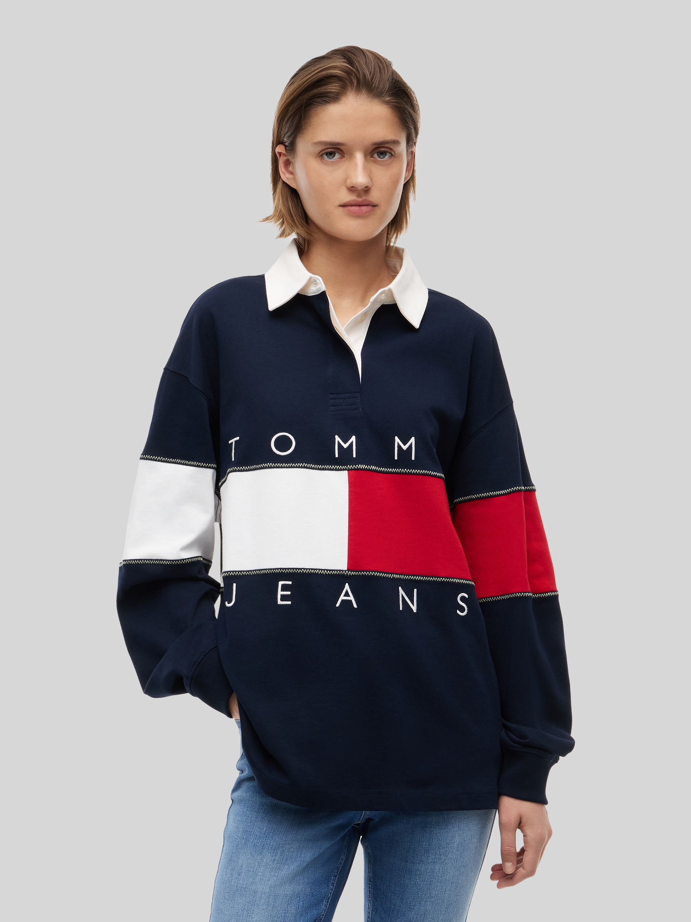 Tommy Jeans Oversize Rugbyshirt aus reiner Baumwolle mit Logo-Print ...