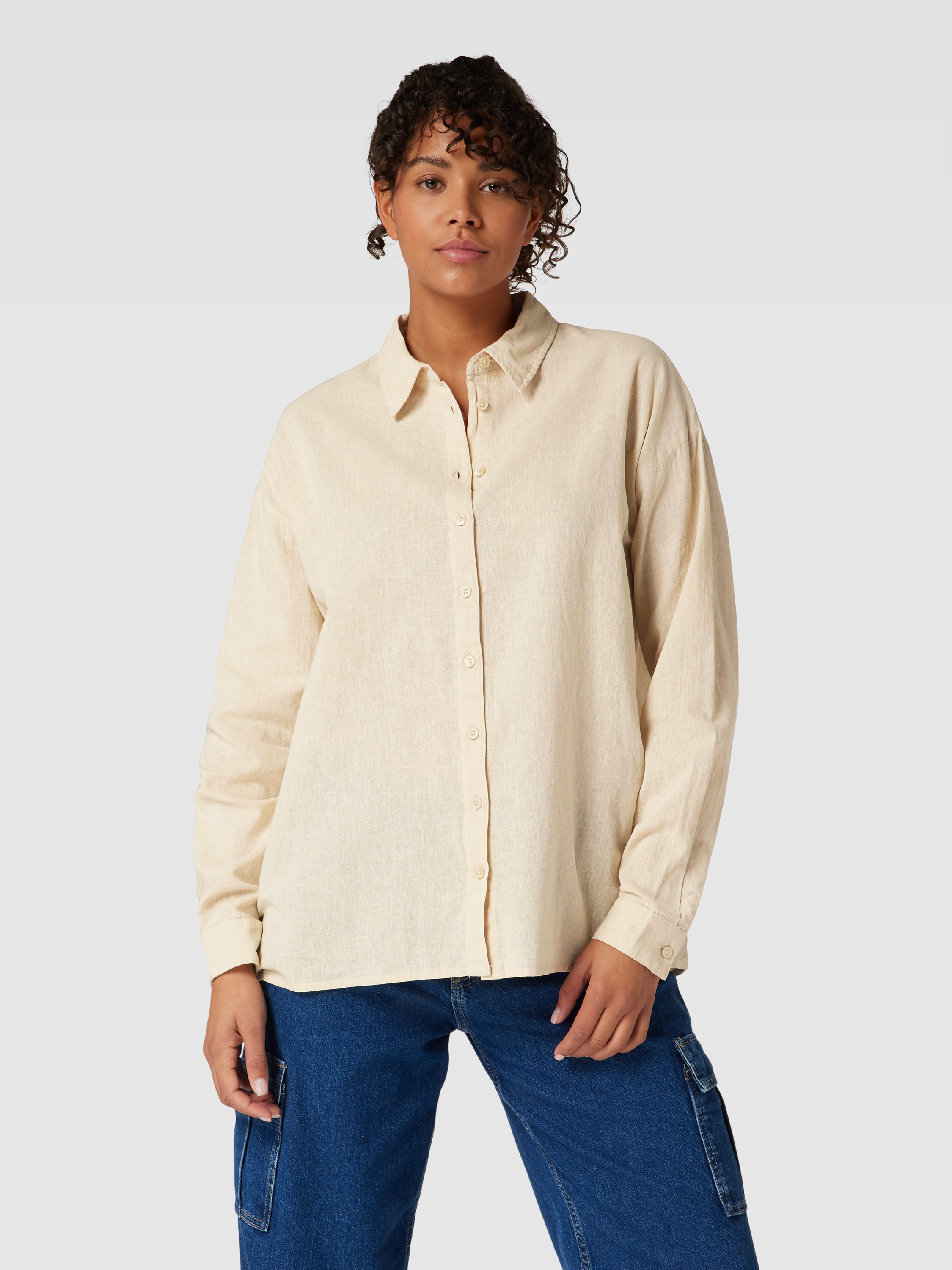Noisy May Oversized overhemdblouse met overhemdkraag, model 'MOYA' in zand online kopen | P&C