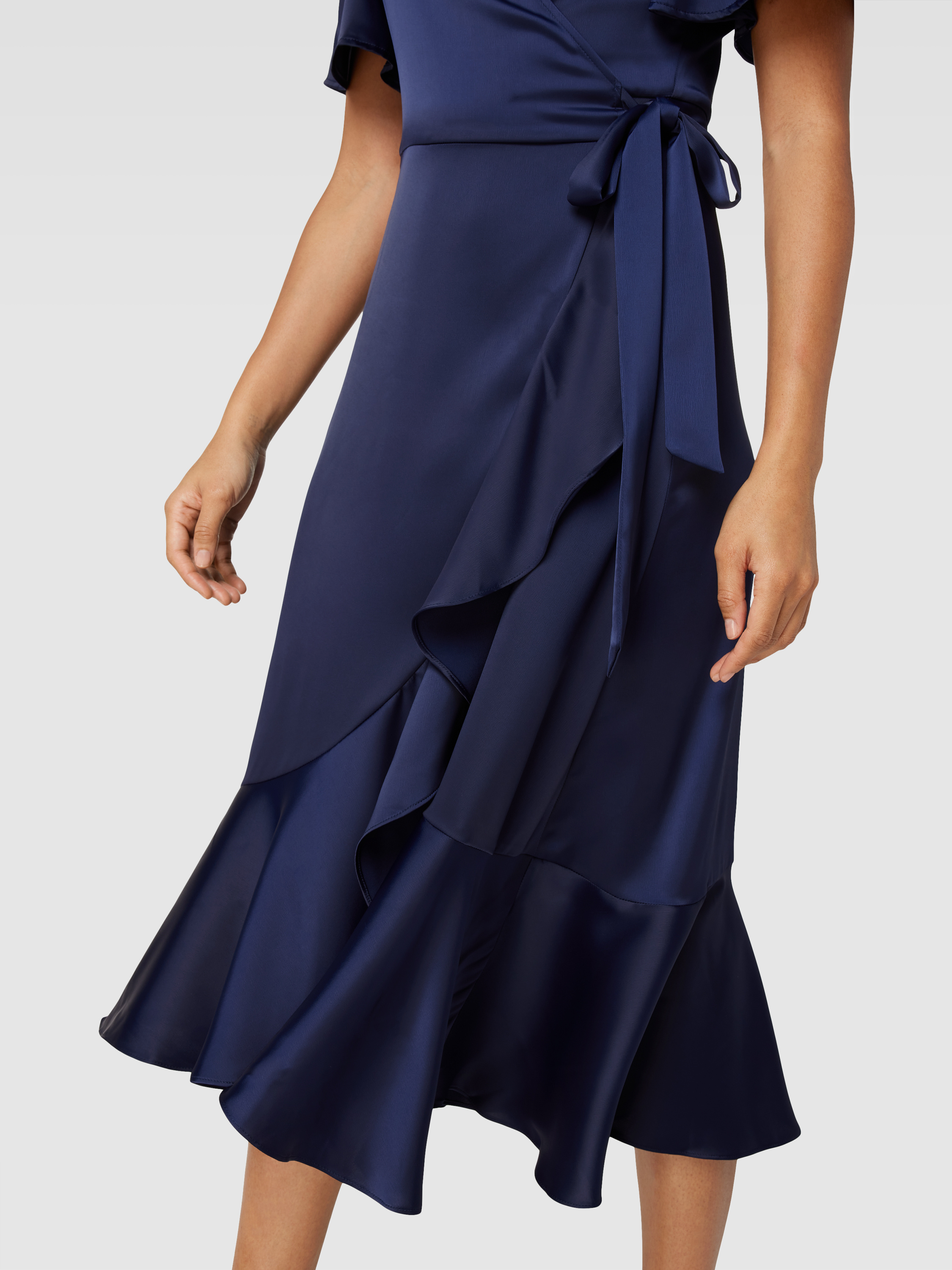 YAS Midi-jurk in wikkellook, model 'Thea' in marineblauw online kopen | P&C