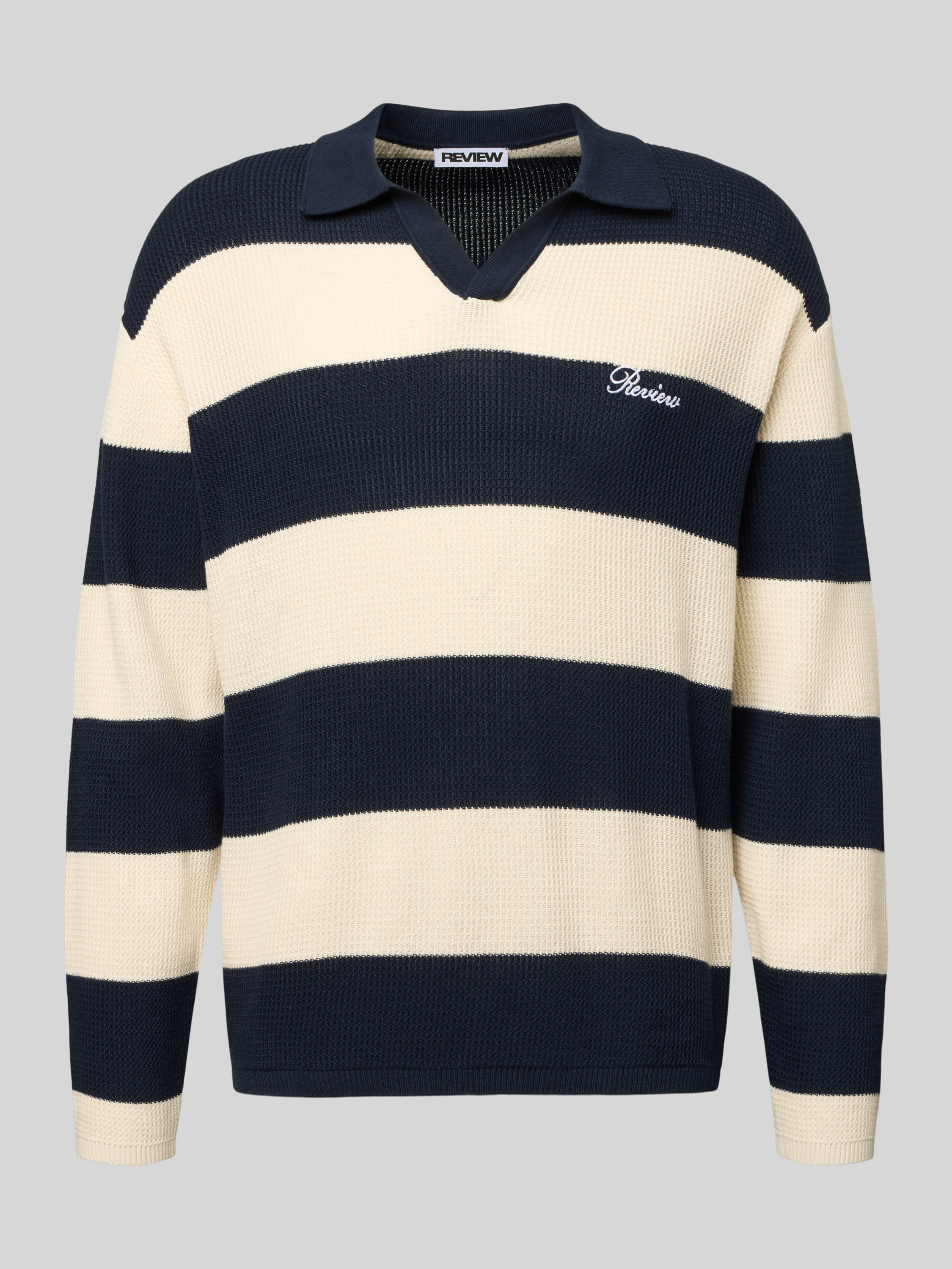 REVIEW Regular Fit Strick-Poloshirt mit Block-Streifen (marine) online ...