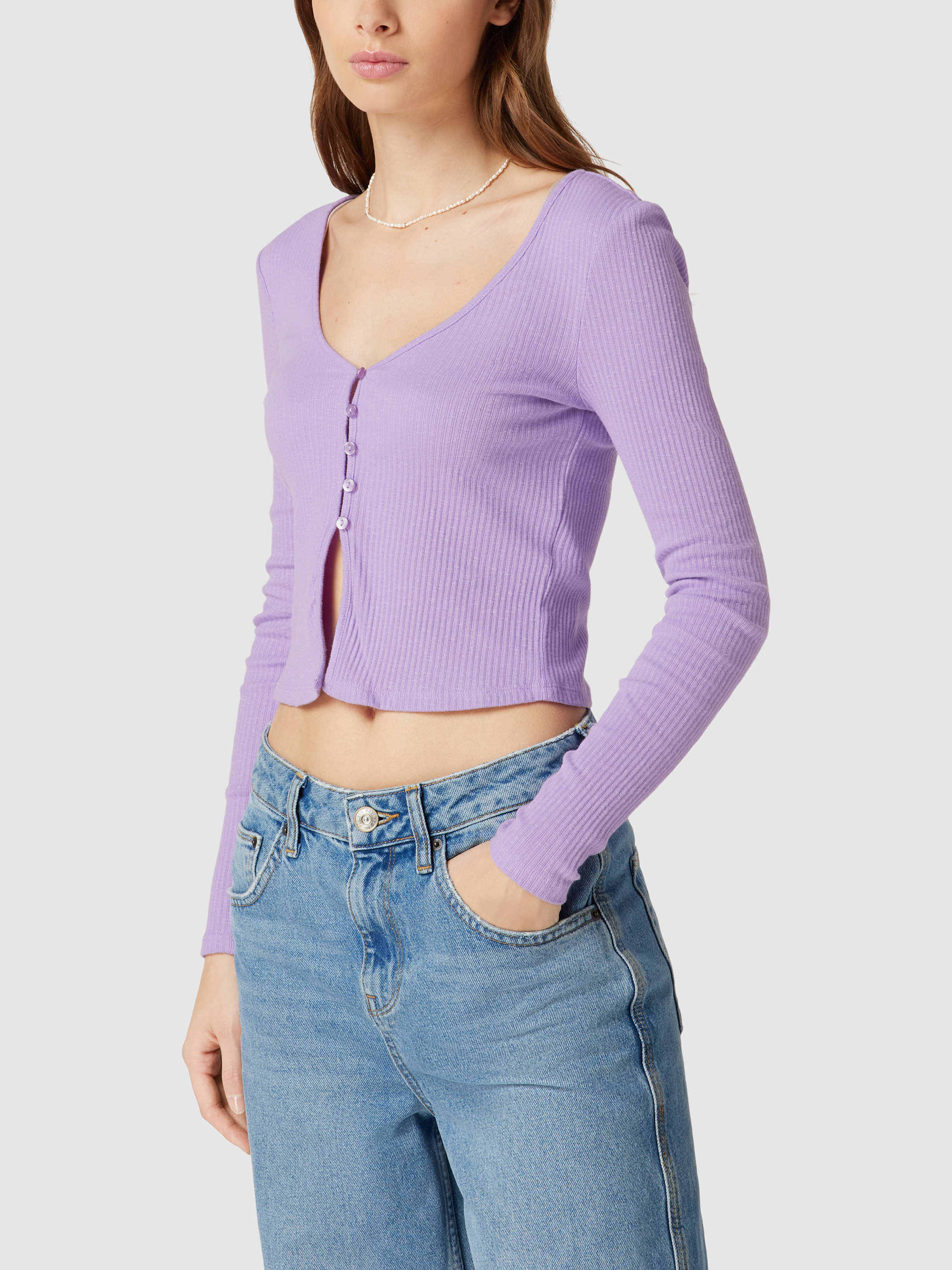 Only Cropped Longsleeve mit V-Ausschnitt Modell 'KASSI' (violett ...