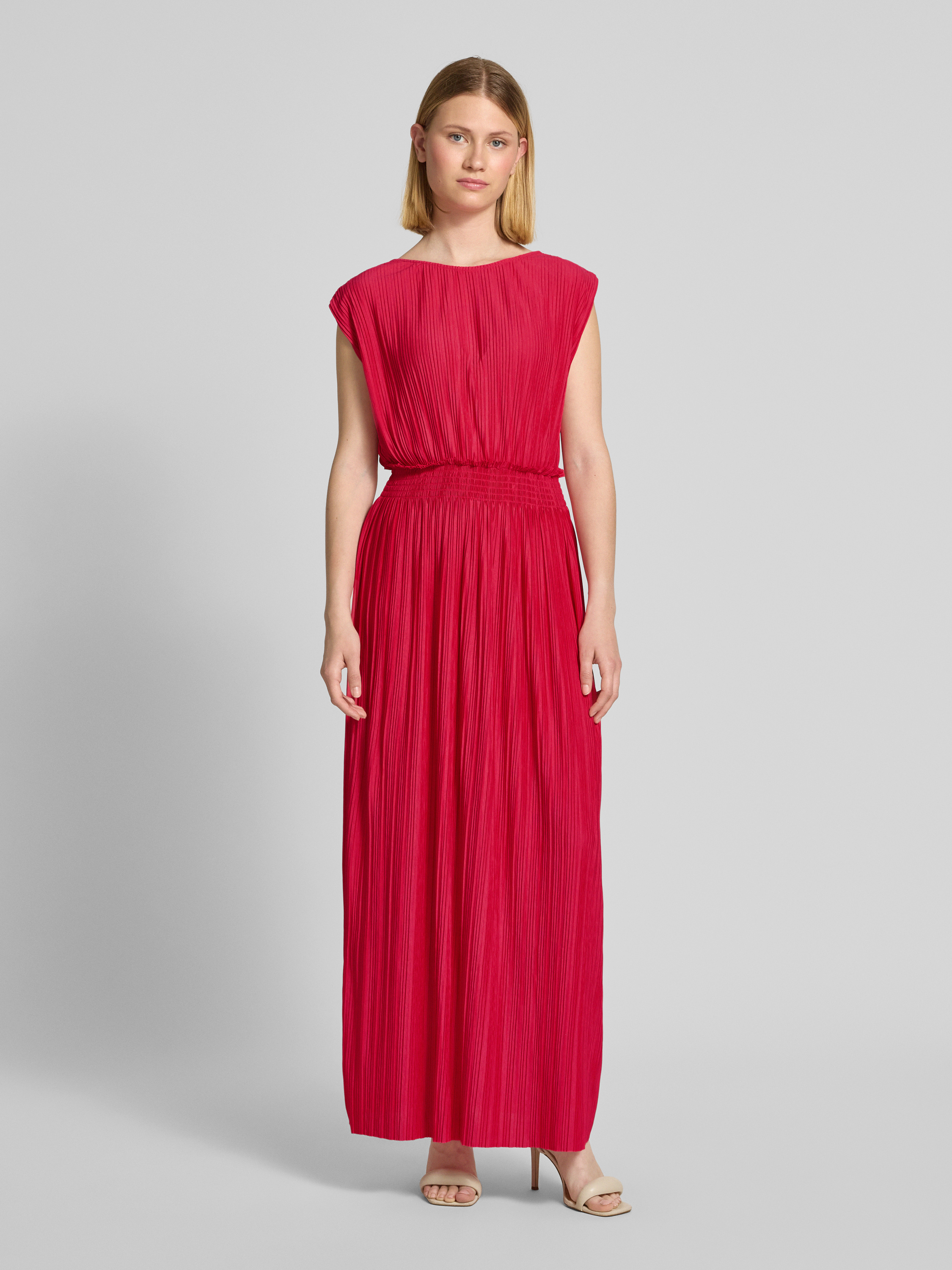 ICHI Maxikleid mit Plisseefalten und Rundhalsausschnitt (pink) online kaufen