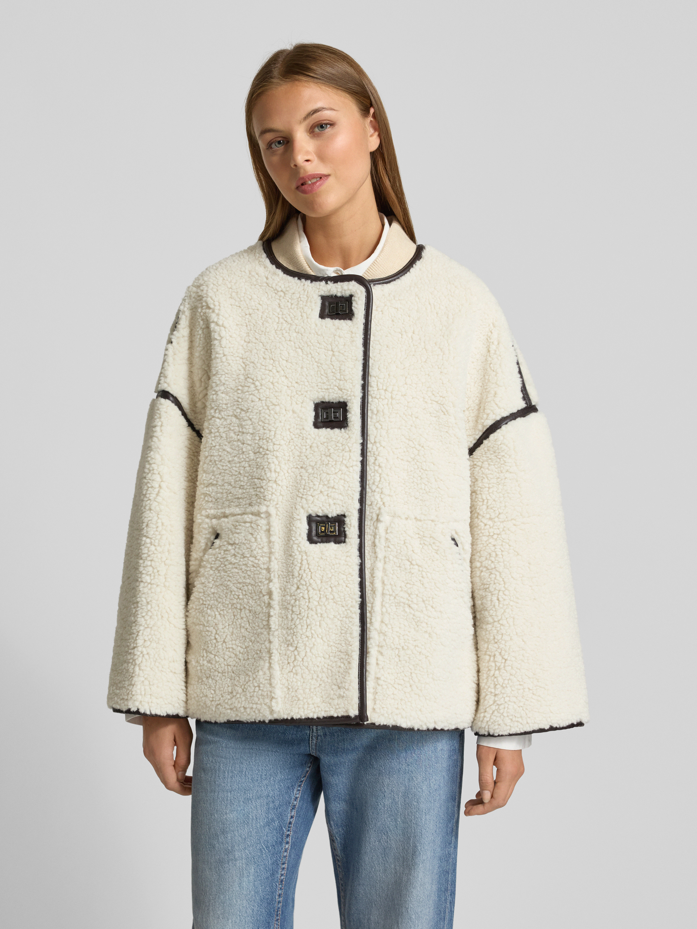 Bash Teddyjacke mit überschnittenen Schultern Modell 'MAURY' (ecru melange) online kaufen