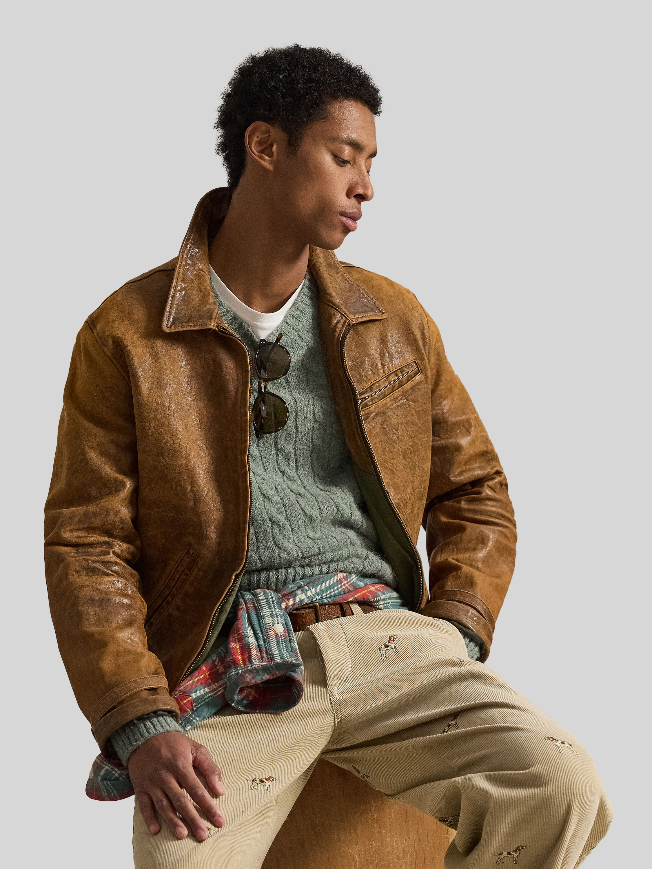 Polo Ralph Lauren Regular fit bomberjack van schapenleer in hazelnoot ...