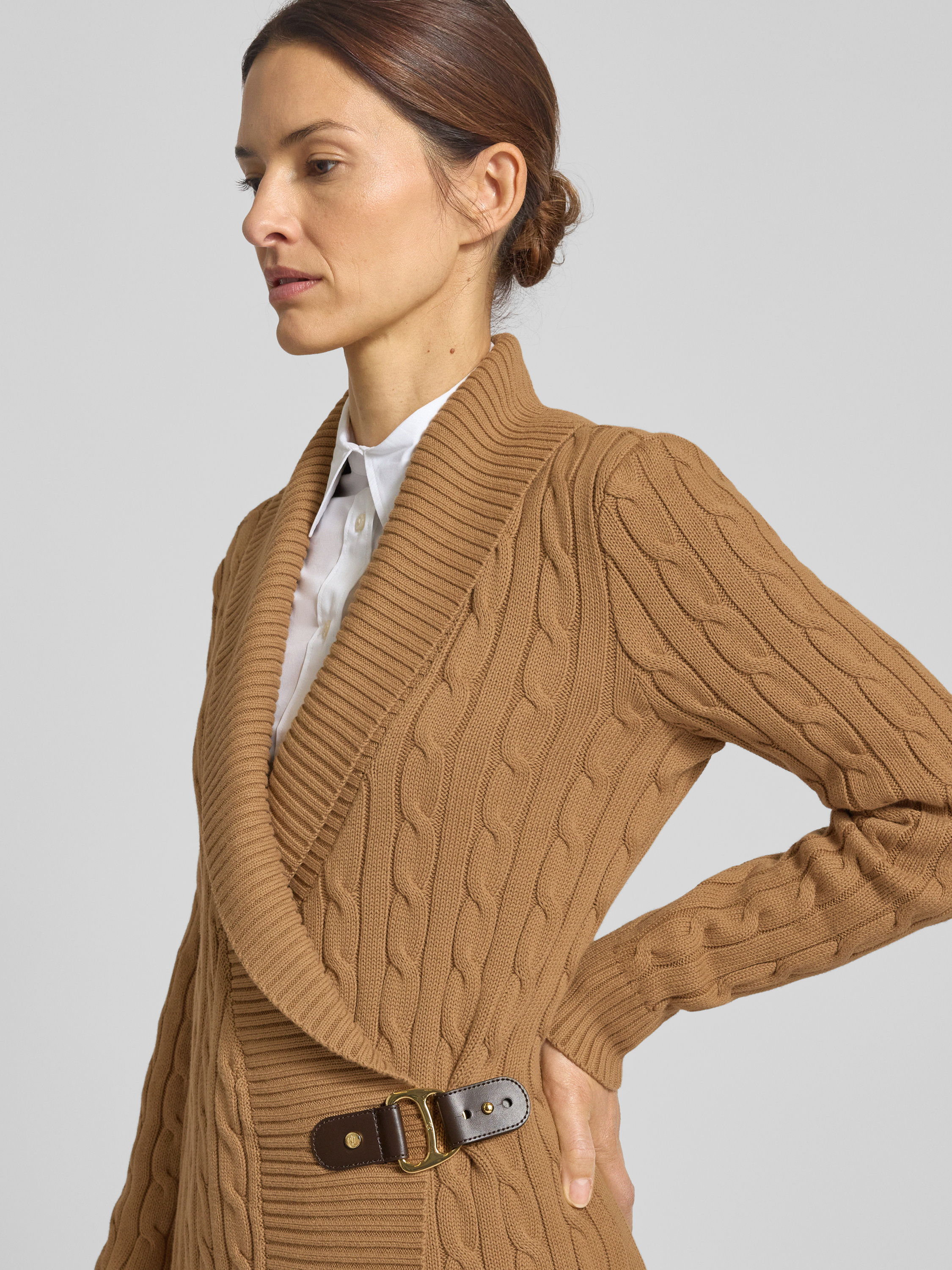 Lauren Ralph Lauren Strickjacke mit Zopfmuster Modell 'DONATO' (camel ...