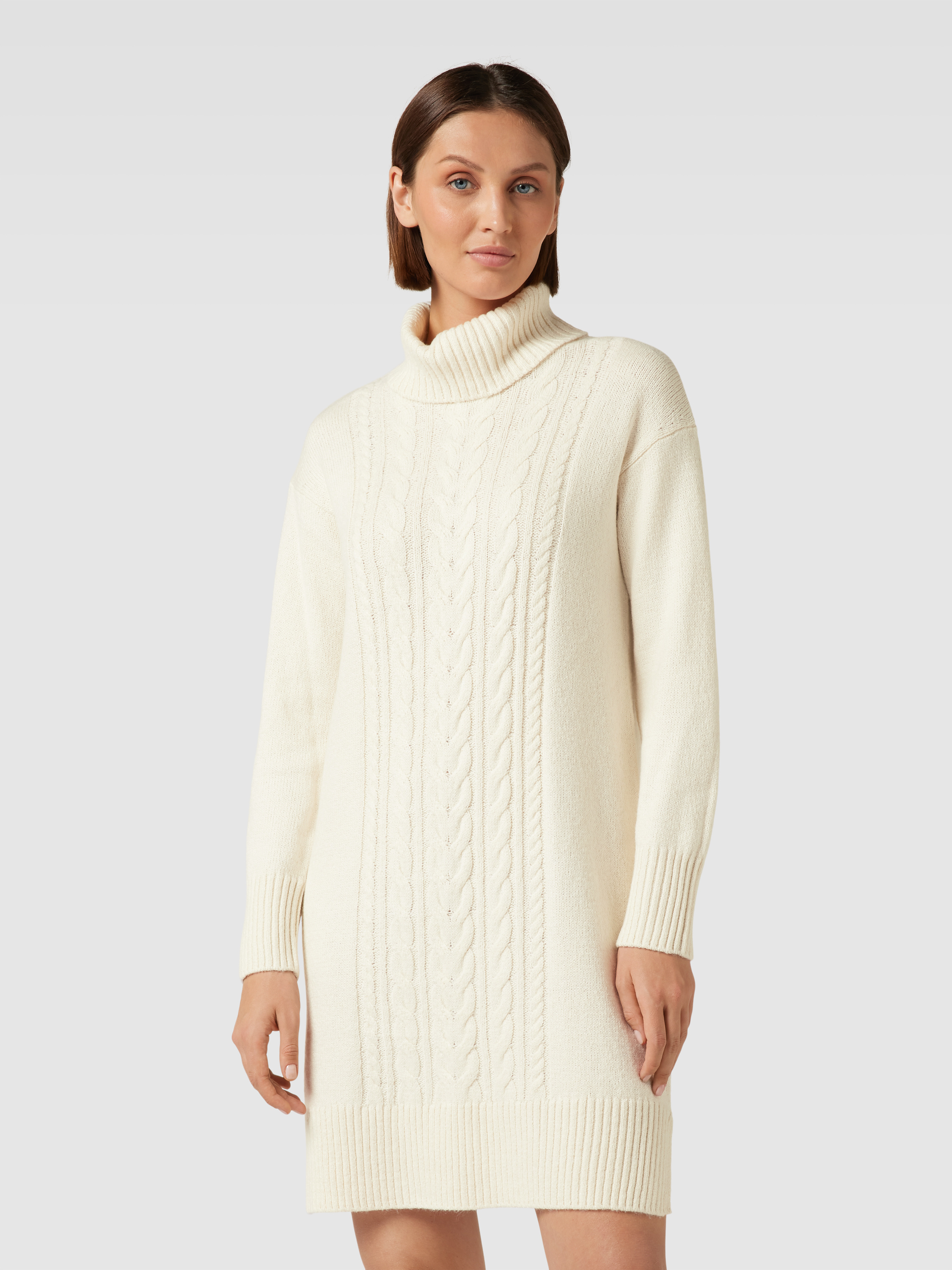 Tom Tailor Knielange gebreide jurk met kabelpatroon in beige online ...