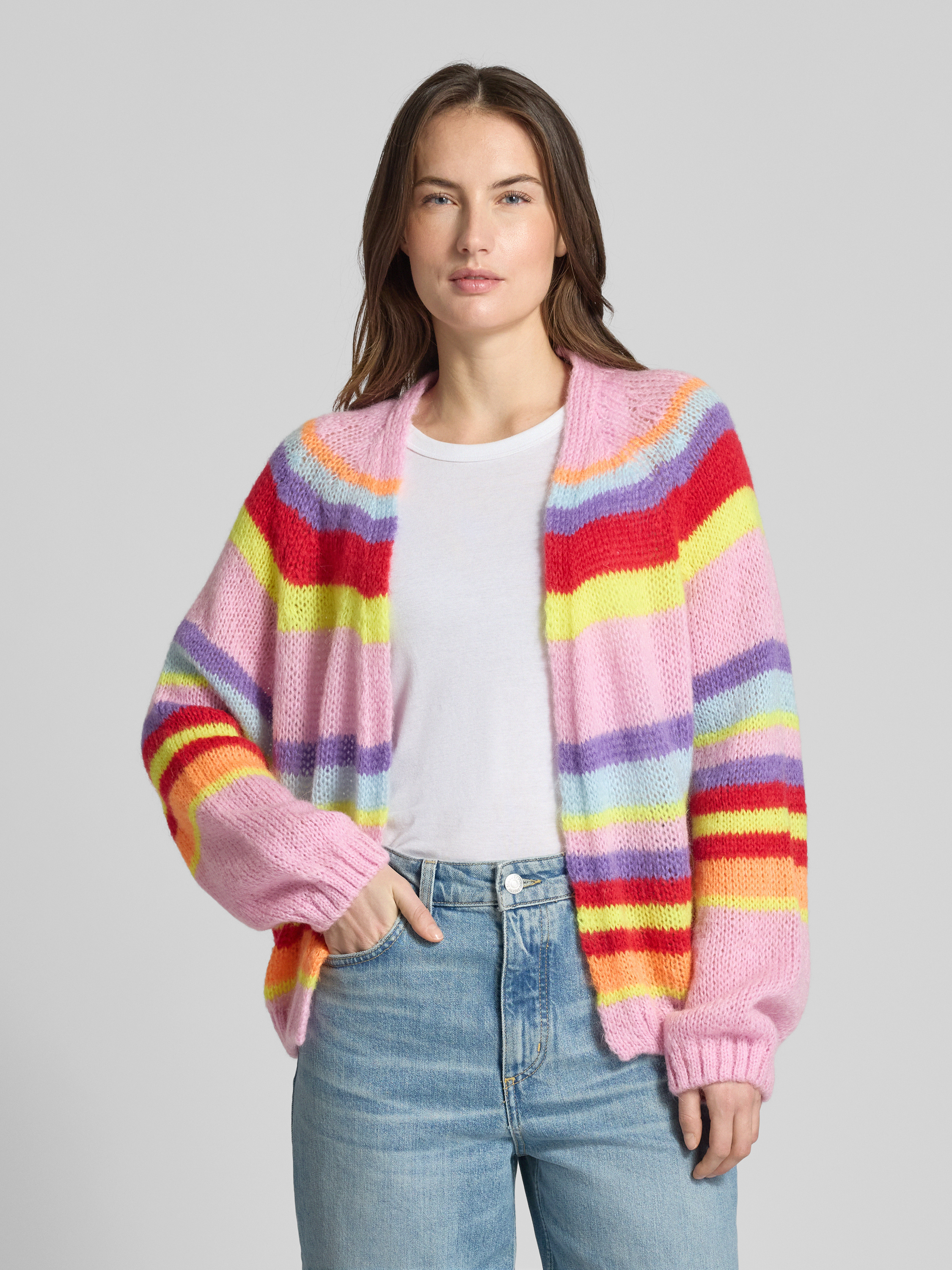 Milano Italy Regular fit cardigan met mohair in gebreide look in rosé ...