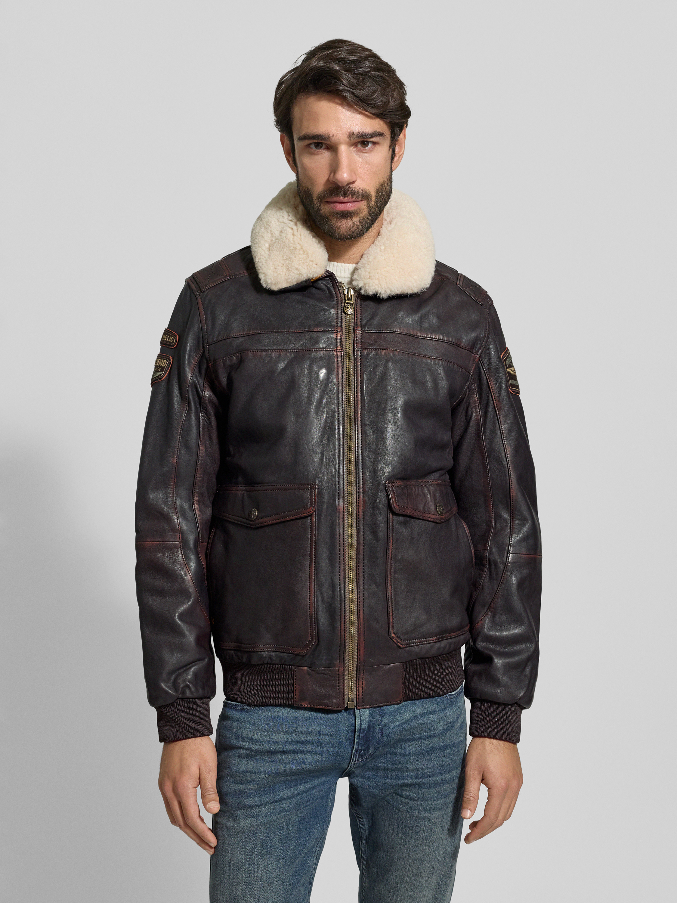 Kup online PME Legend Kurtka pilotka o kroju regular fit ze skóry model ‘SNOWPROP’ (ciemnobrązowy)