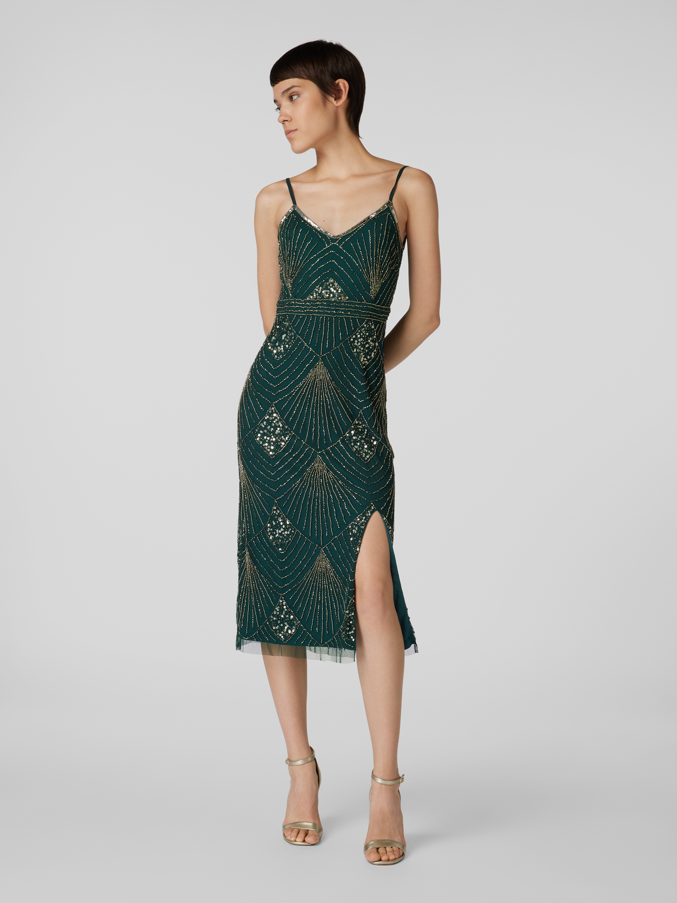 LACE & BEADS Knielanges Cocktailkleid mit Zierstein- und ...