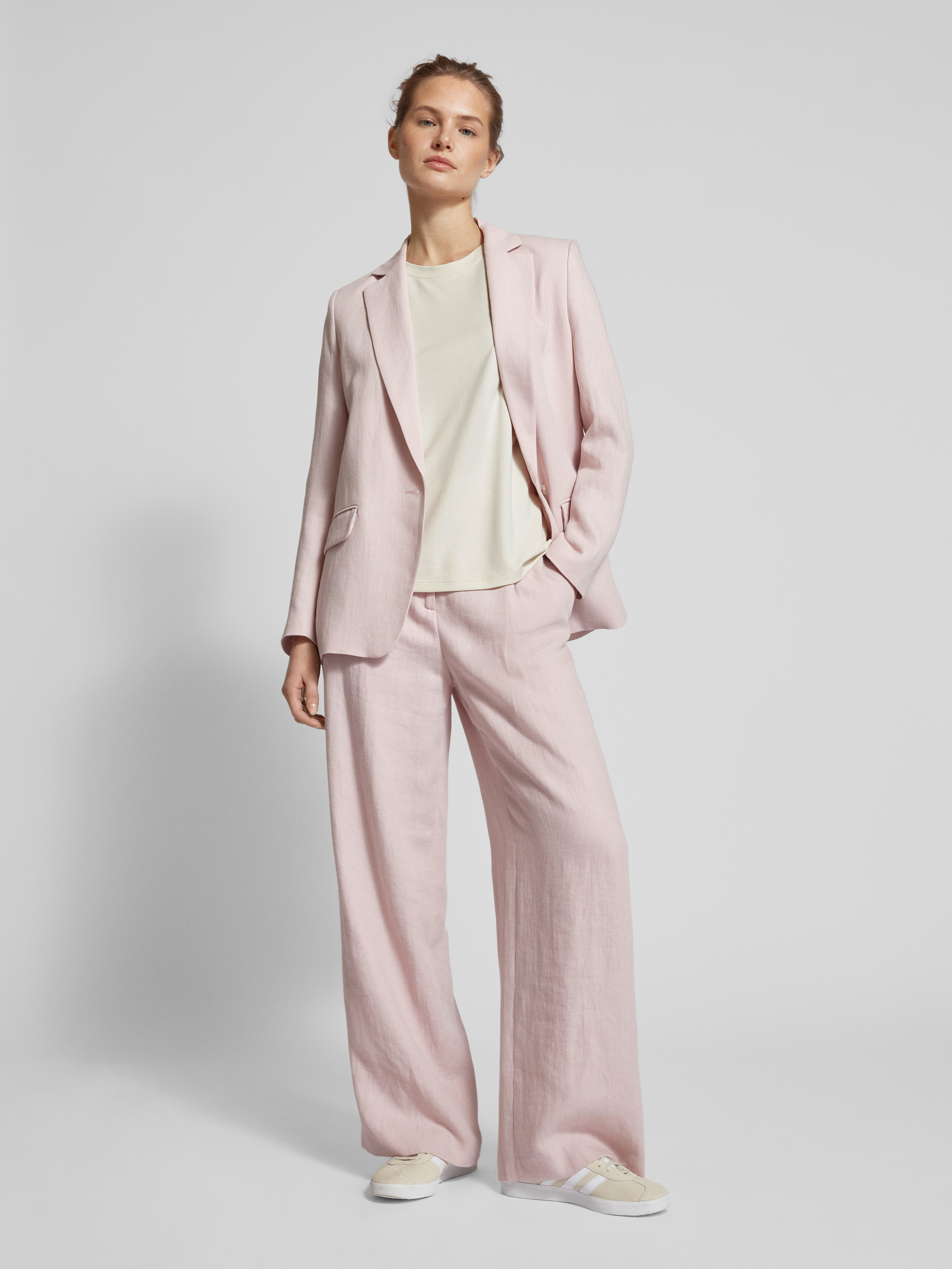 Jake*s Collection Flared Stoffhose aus Leinen-Mix (hellrosa) online kaufen