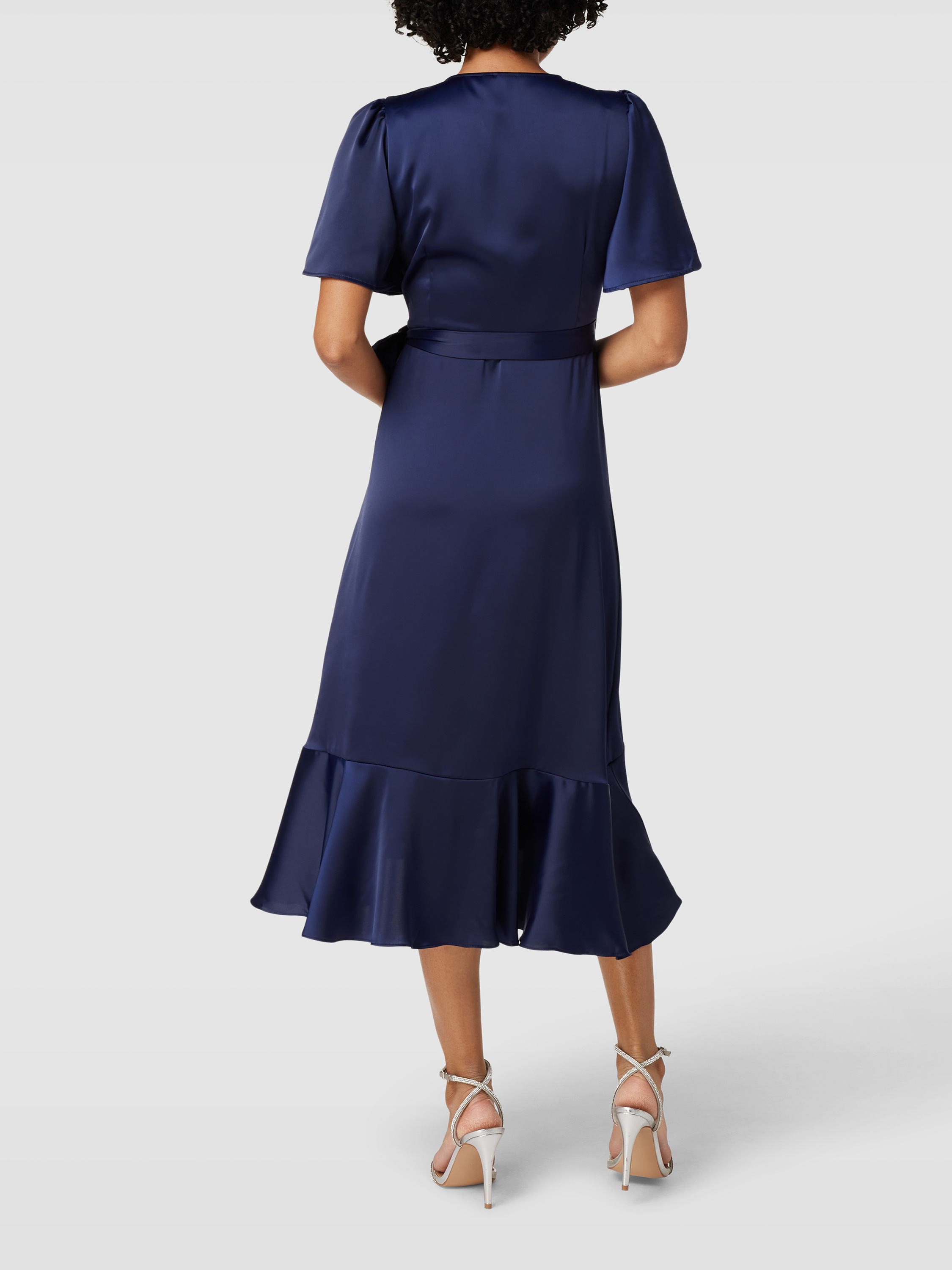 YAS Midi-jurk in wikkellook, model 'Thea' in marineblauw online kopen | P&C