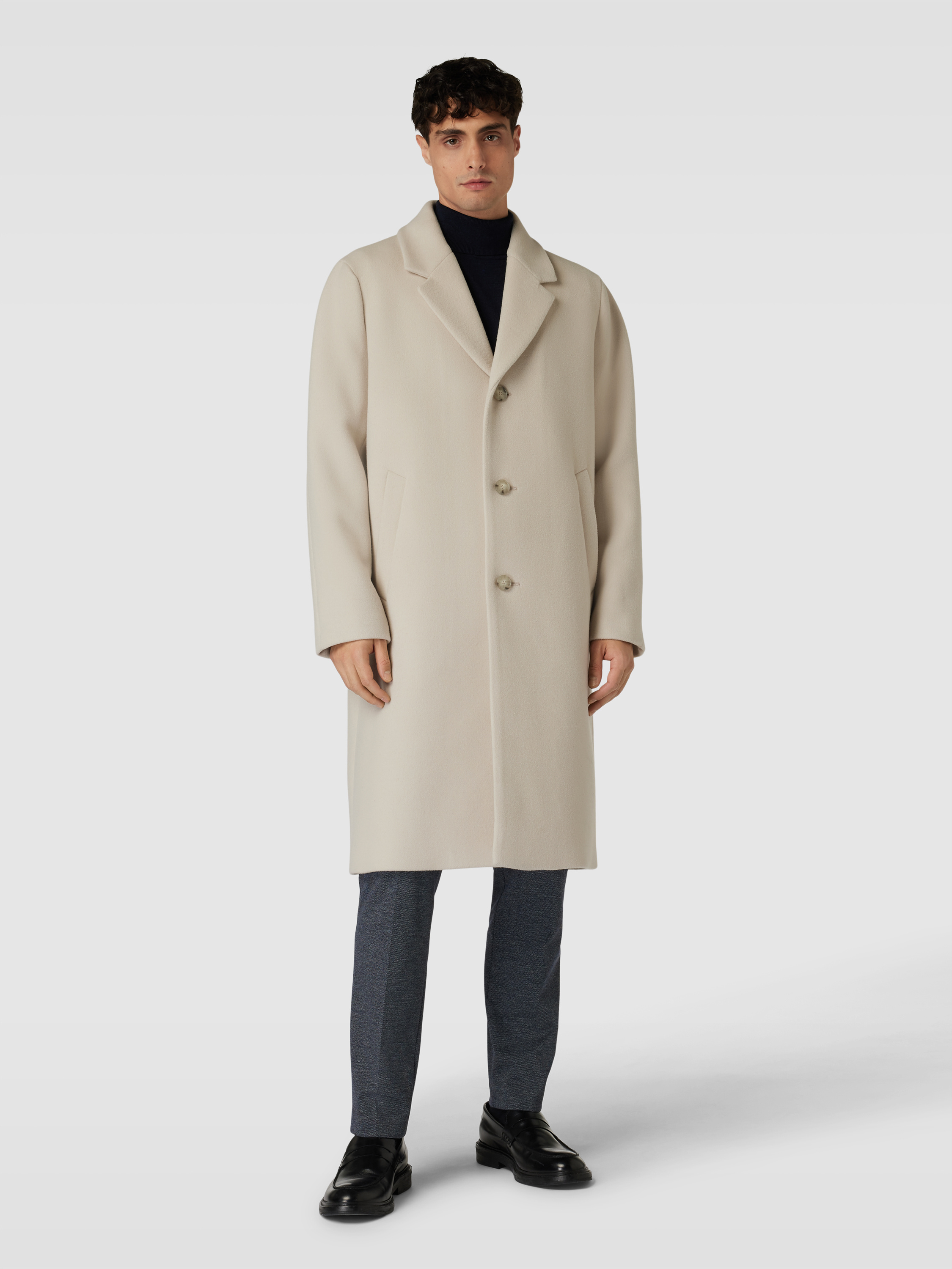 CINQUE Lange jas met strookzakken opzij, model 'Palace' in offwhite ...