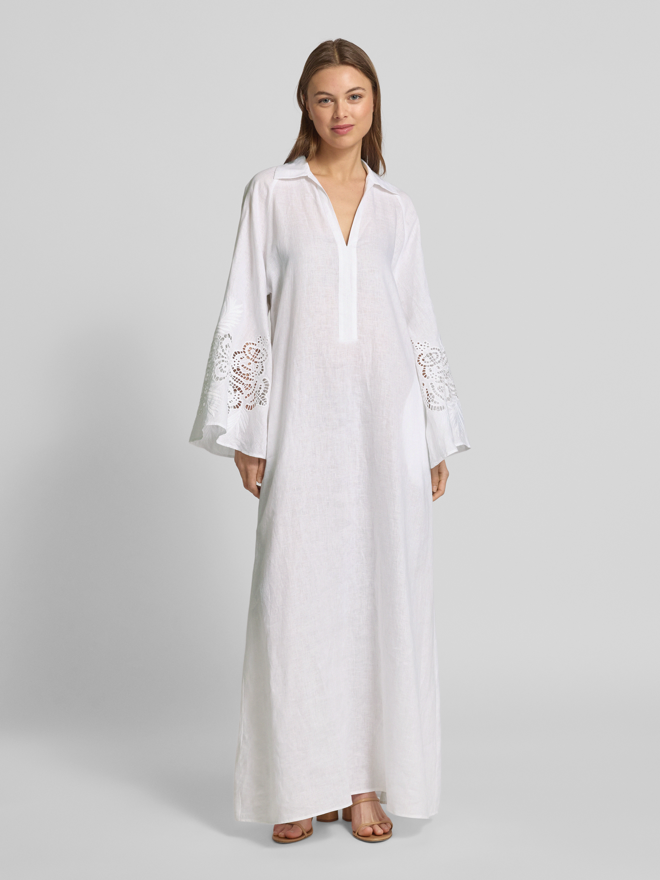 Max Mara Studio Leinenkleid mit Lochstickerei Modell 'STRANO' (weiss ...