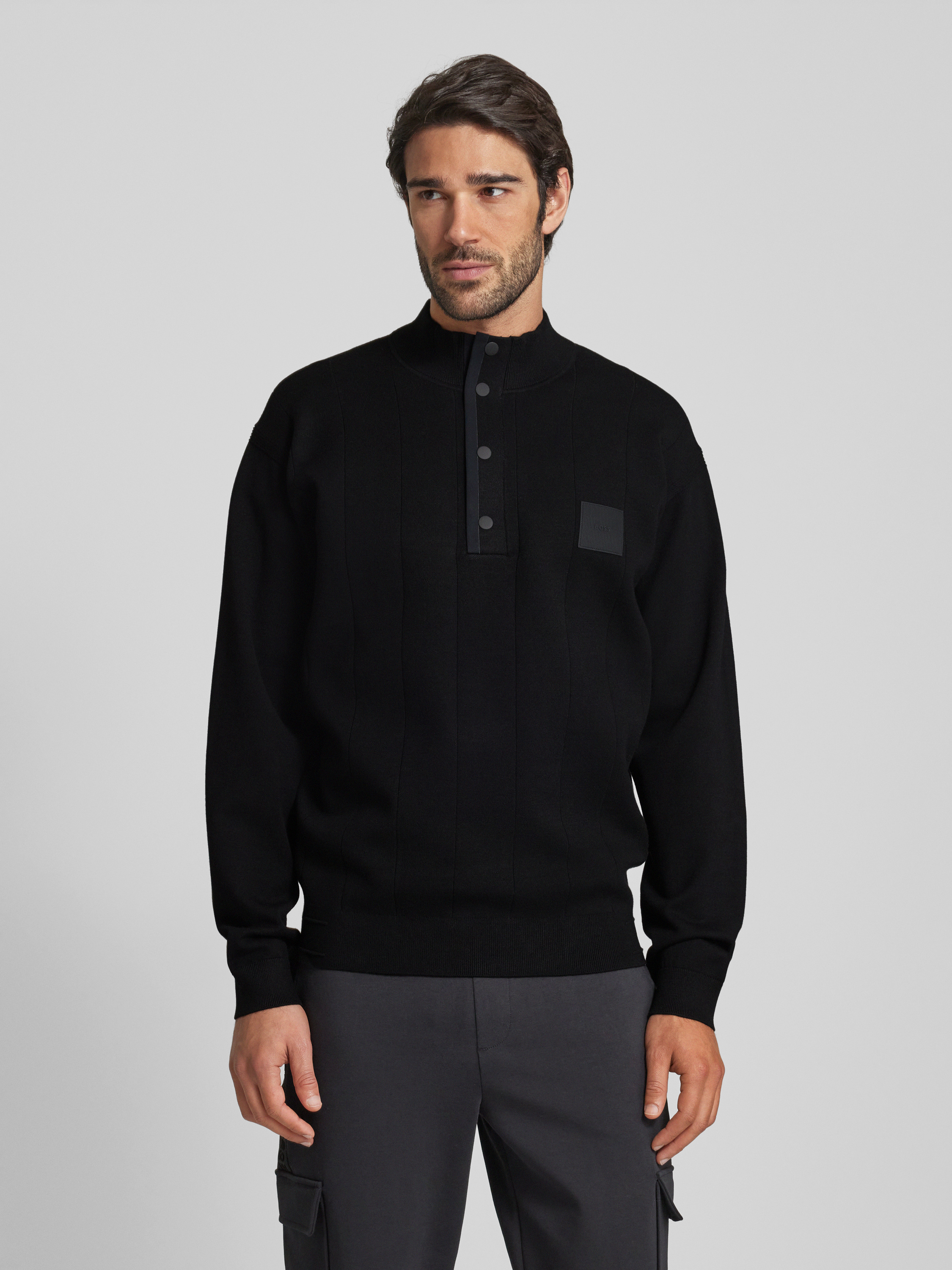 BOSS Green Strickpullover mit Label-Patch Modell 'Drop Needle' (black ...