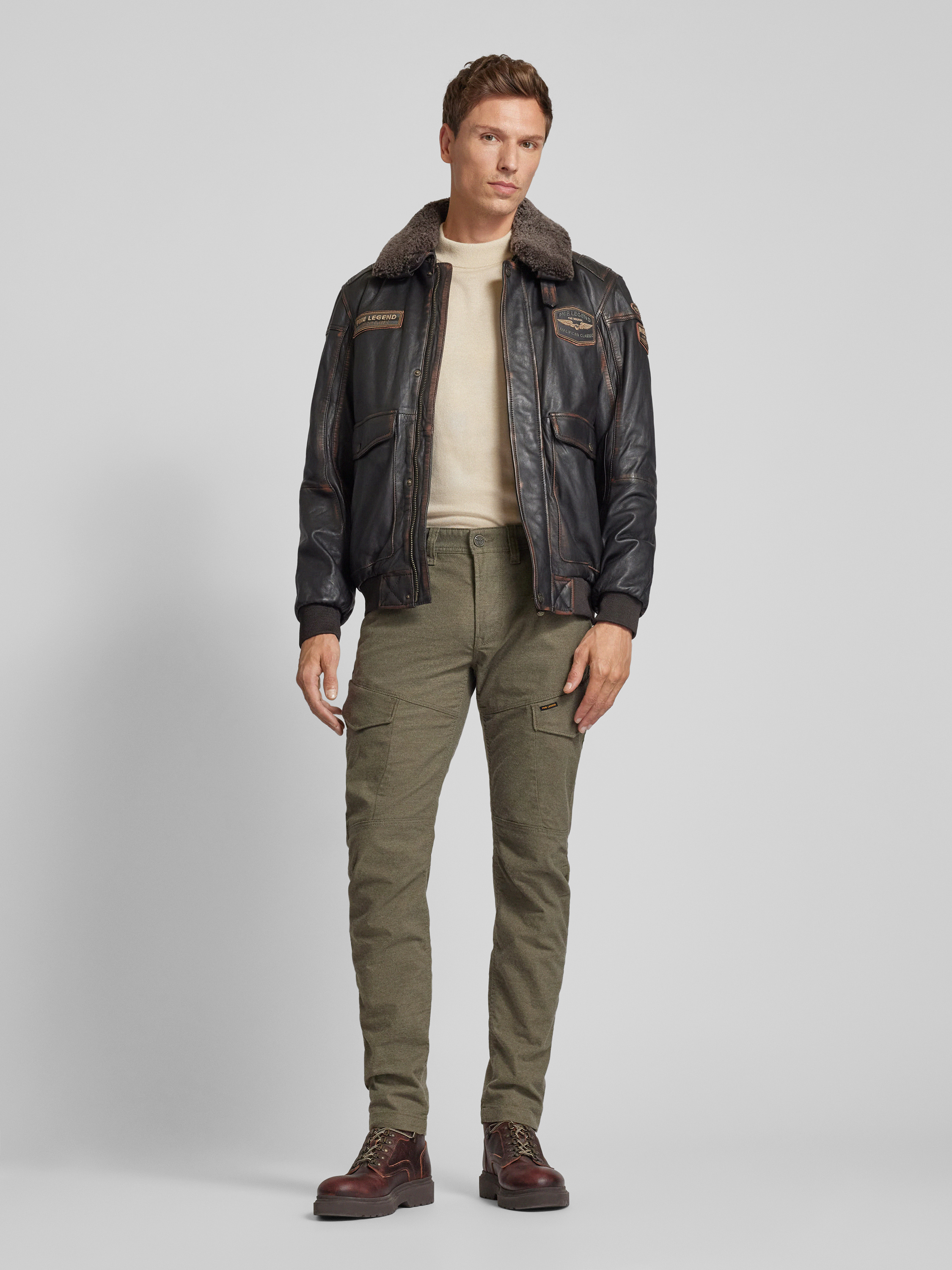 PME Legend Lederjacke mit Label-Patches Modell 'SNOWPROP' (dunkelbraun ...