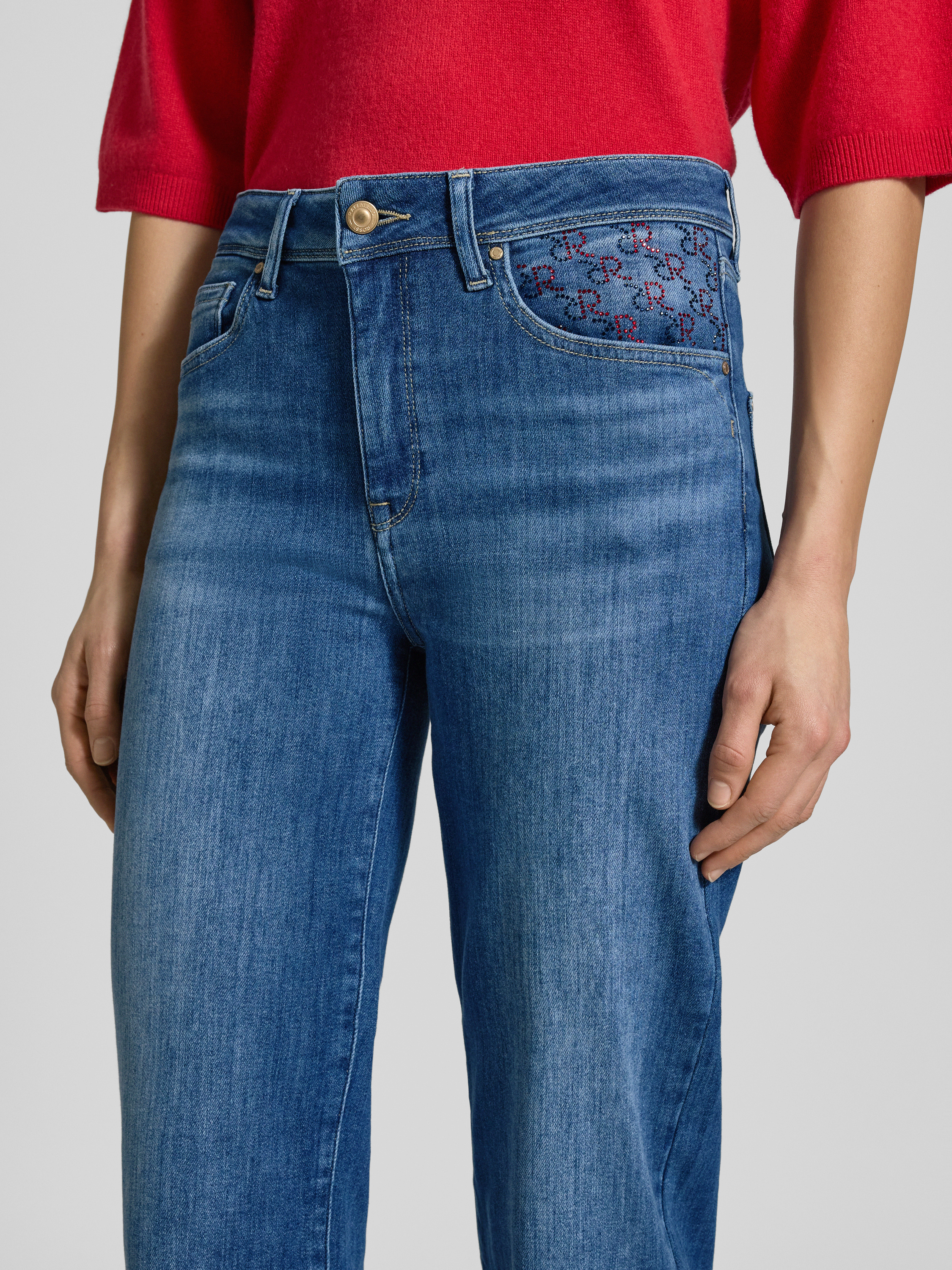Raffaello Rossi Jeans met siersteentjes in verkorte pasvorm model 'KIRA ...