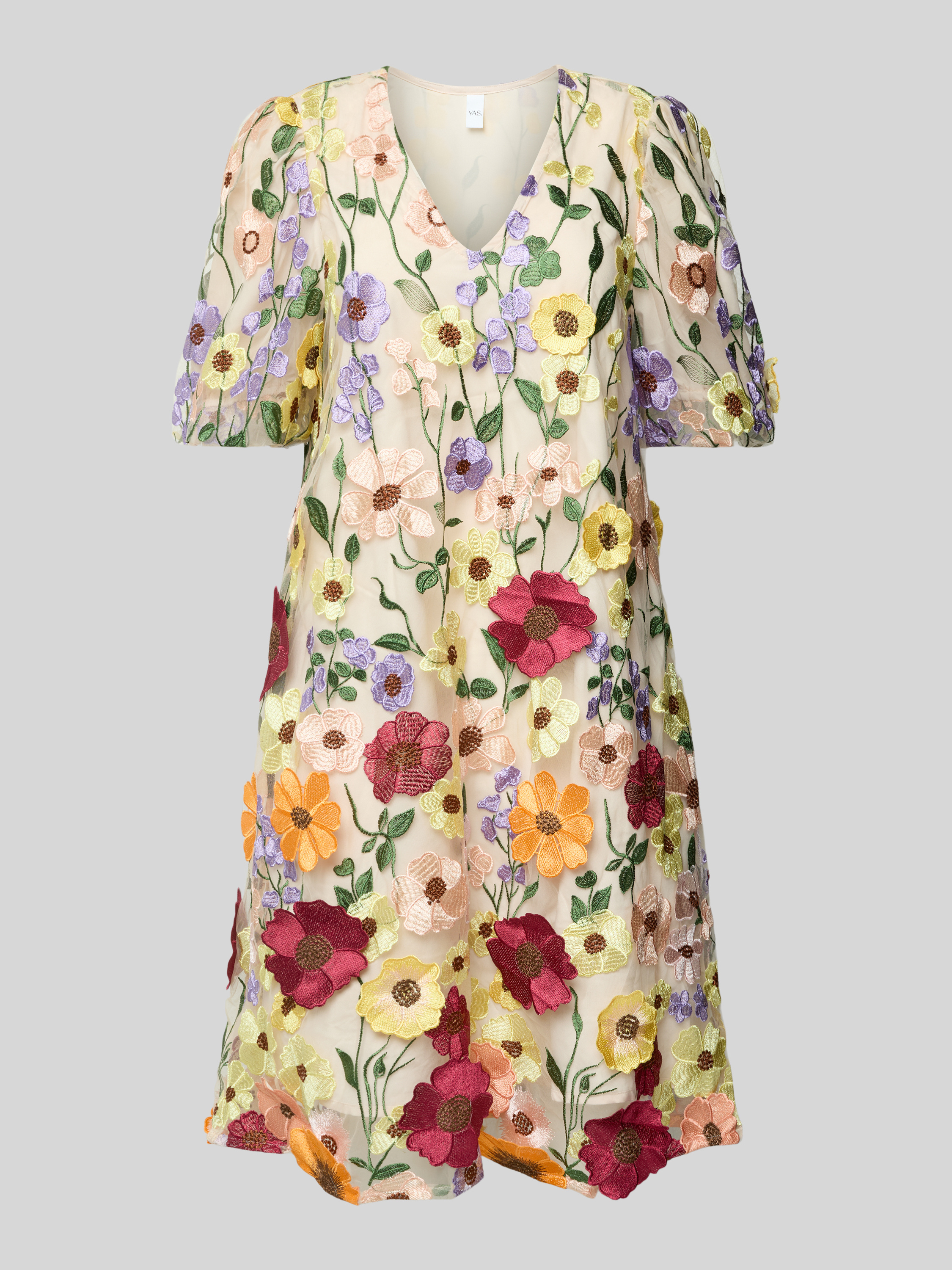 YAS Knielange cocktailjurk met V-hals, model 'FLOWERING' in lichtroze ...