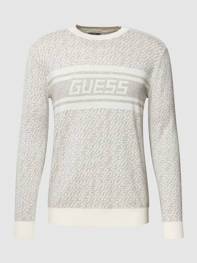 Guess Strickpullover Mit Allover Label Muster Modell Palmer Offwhite