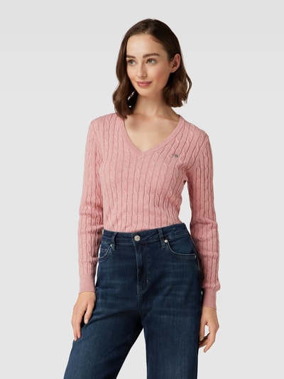 Gant Strickpullover mit Zopfmuster (pink melange) online kaufen