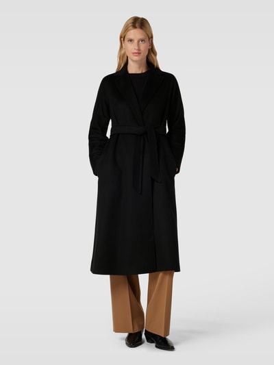 Max Mara Studio Lange jas van wol met strikceintuur, model 'PRATER' in zwart online kopen | P&C